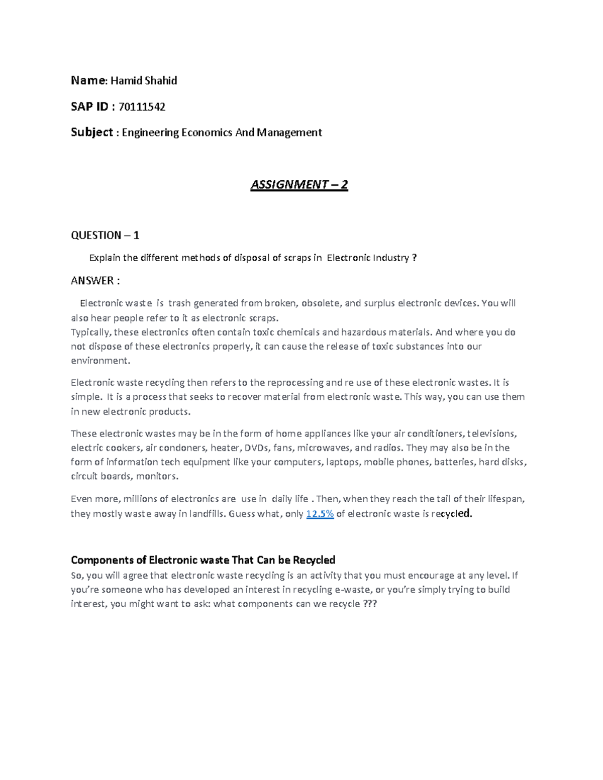 Document 2 - essay writing - Name: Hamid Shahid SAP ID : 70111542 ...