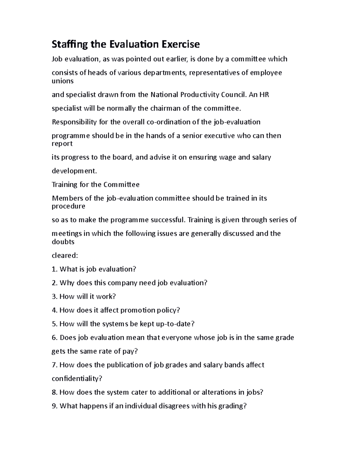 Staffing the Evaluation Exercise notes - Staffing the Evaluation ...