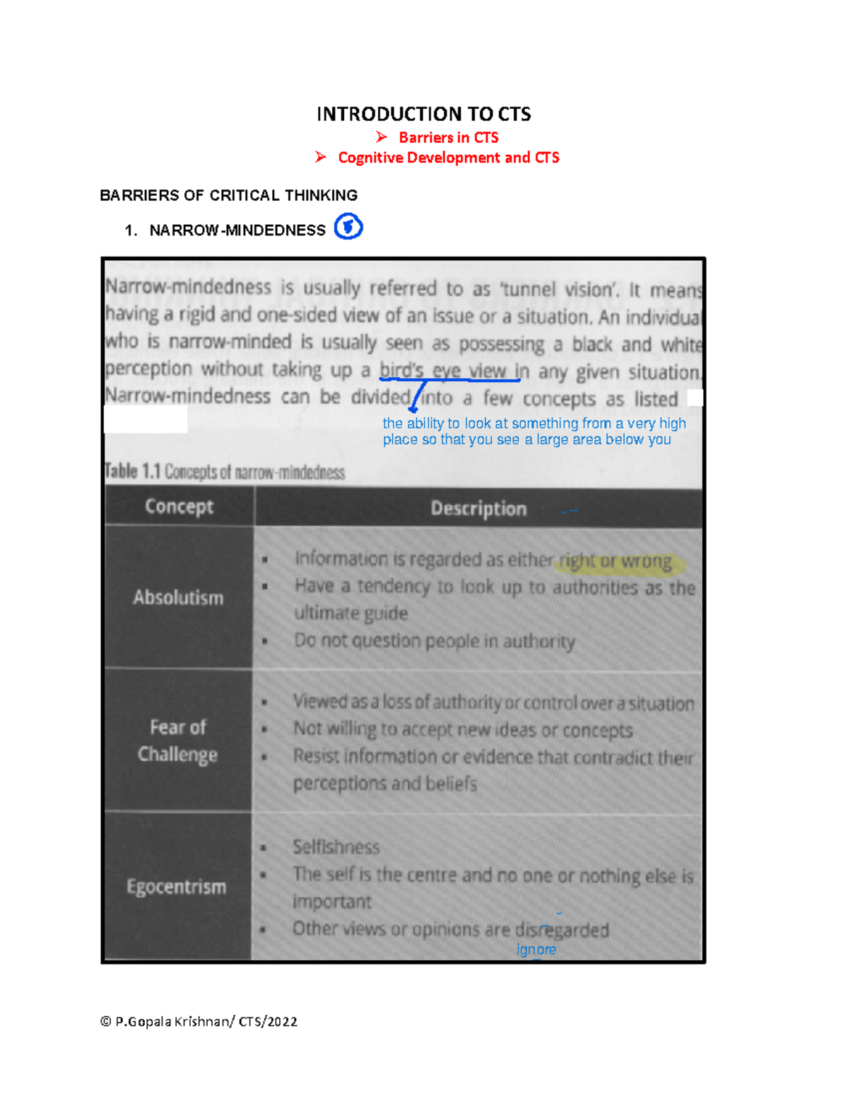 CTS-WEEK 2 Lesson 2 - Barriers of Critical Thinking - INTRODUCTION TO CTS Barriers in CTS - Studocu