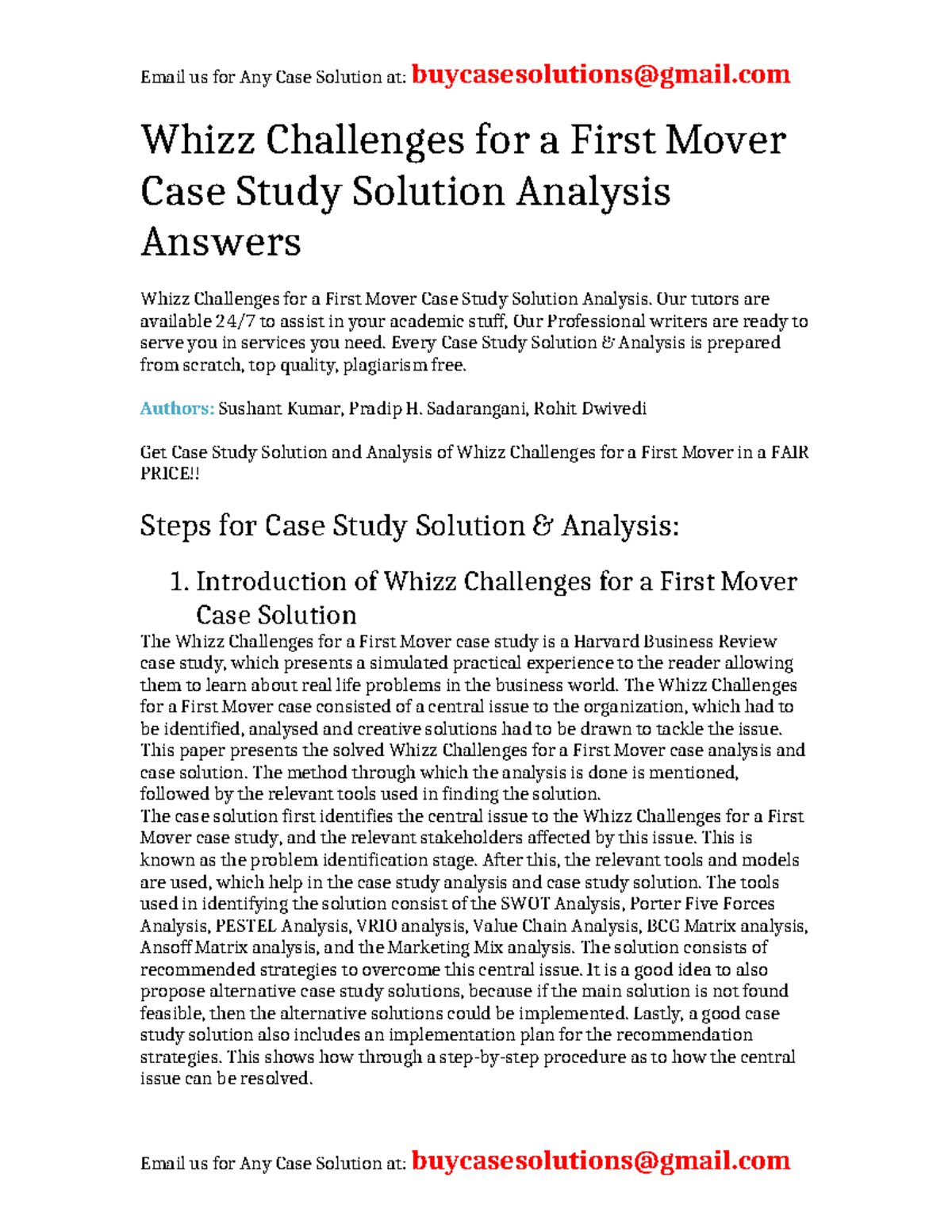 Case Solution Whizz Challenges for a First Mover - Whizz Challenges for a First Mover Case Study ...