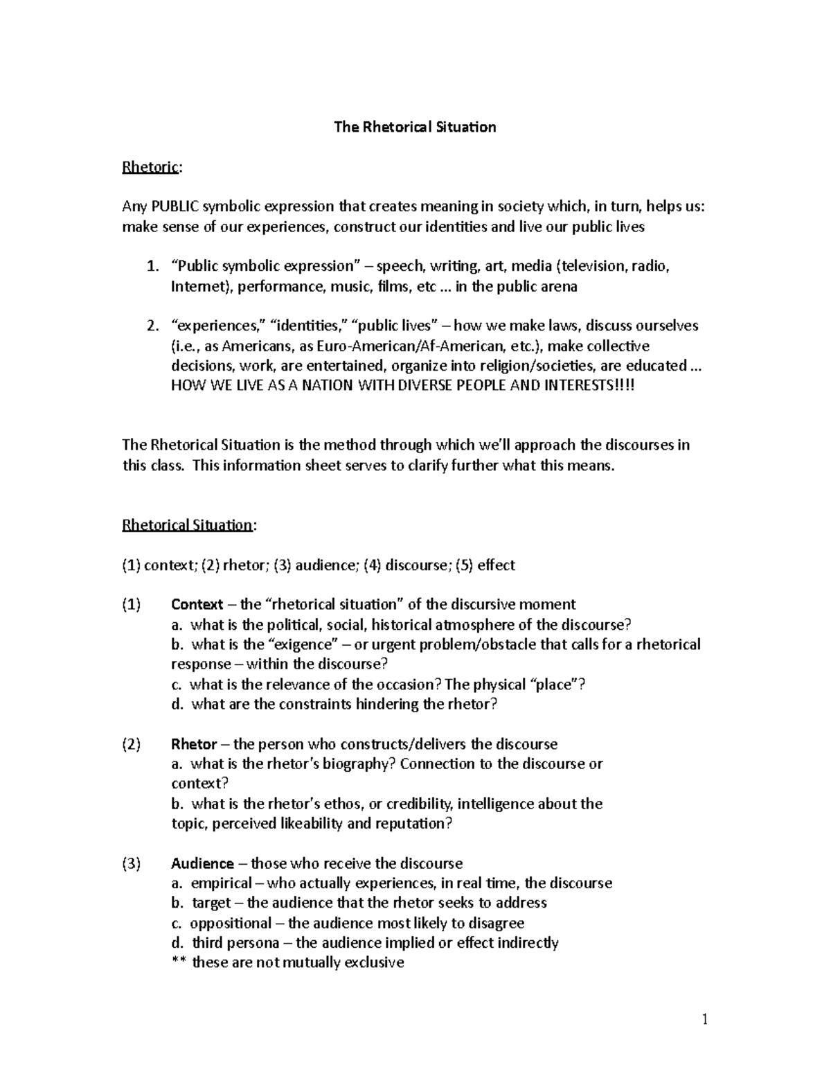 Rhetoric 2 - The Rhetorical Situation Rhetoric: Any PUBLIC symbolic ...