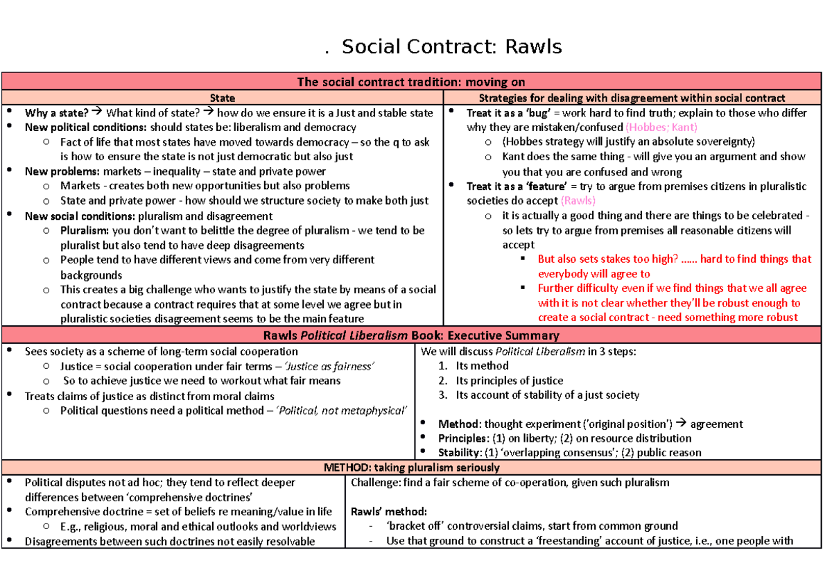 3. Rawls Summary - . Social Contract: Rawls The social contract tradi琀椀 ...