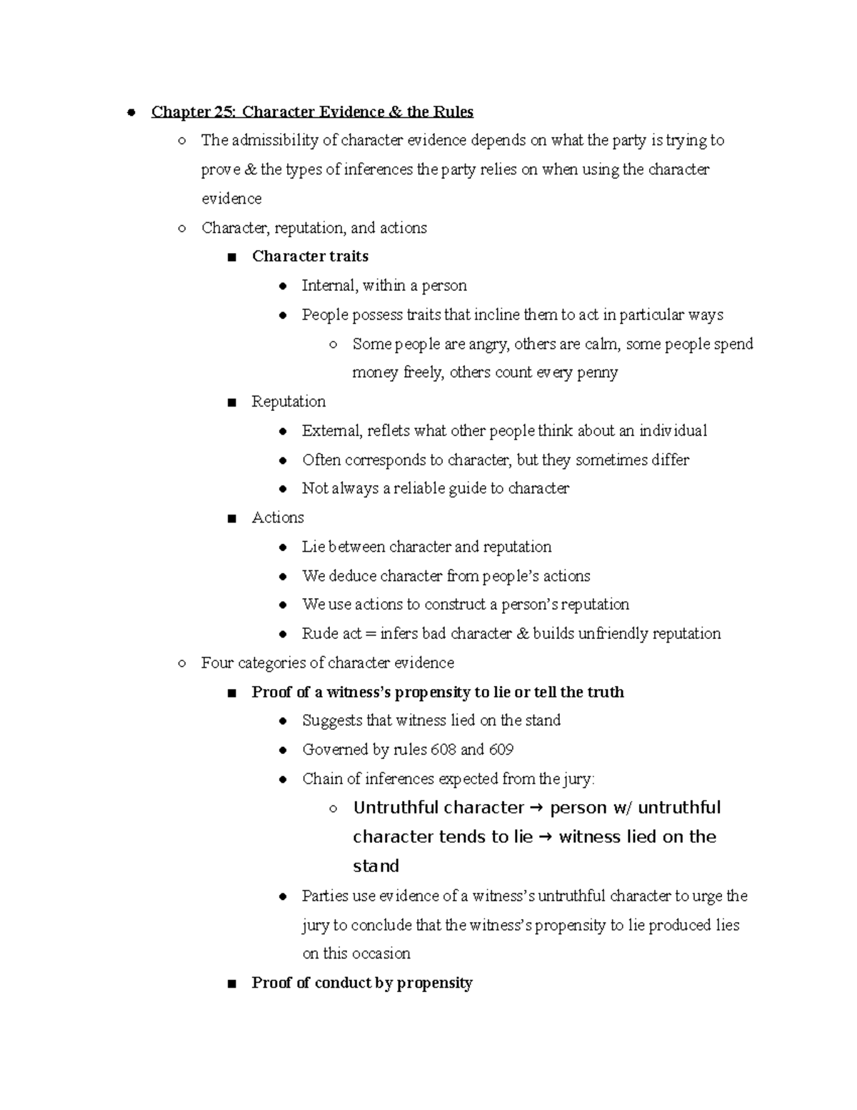 Evidence- Character Evidence Notes - Chapter 25: Character Evidence ...