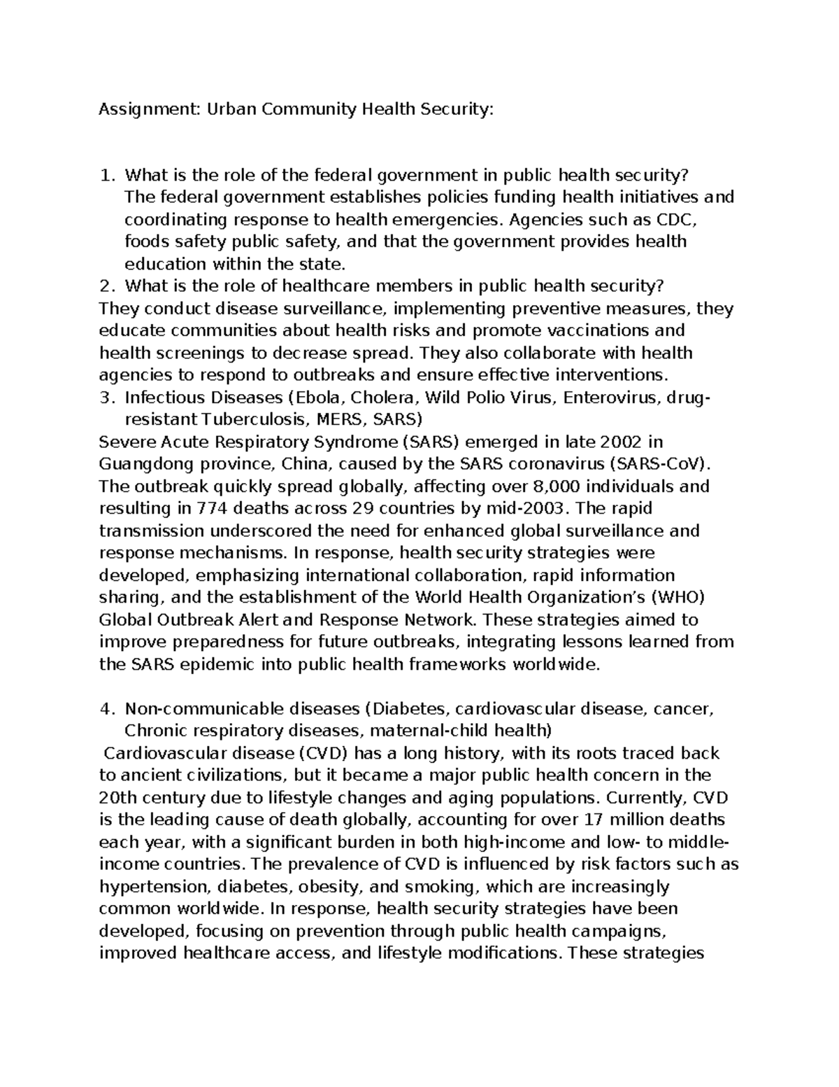 Assignment Urban Community Health Security - What is the role of the ...