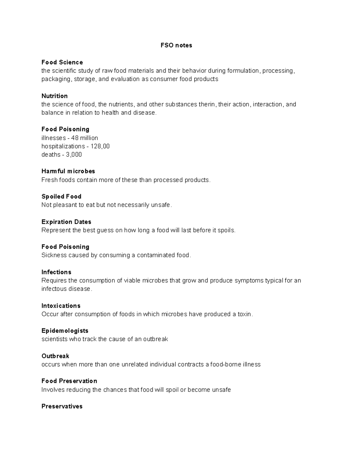 Food science 1 - Fundamentals of food and nutrition vocab - FSO notes ...