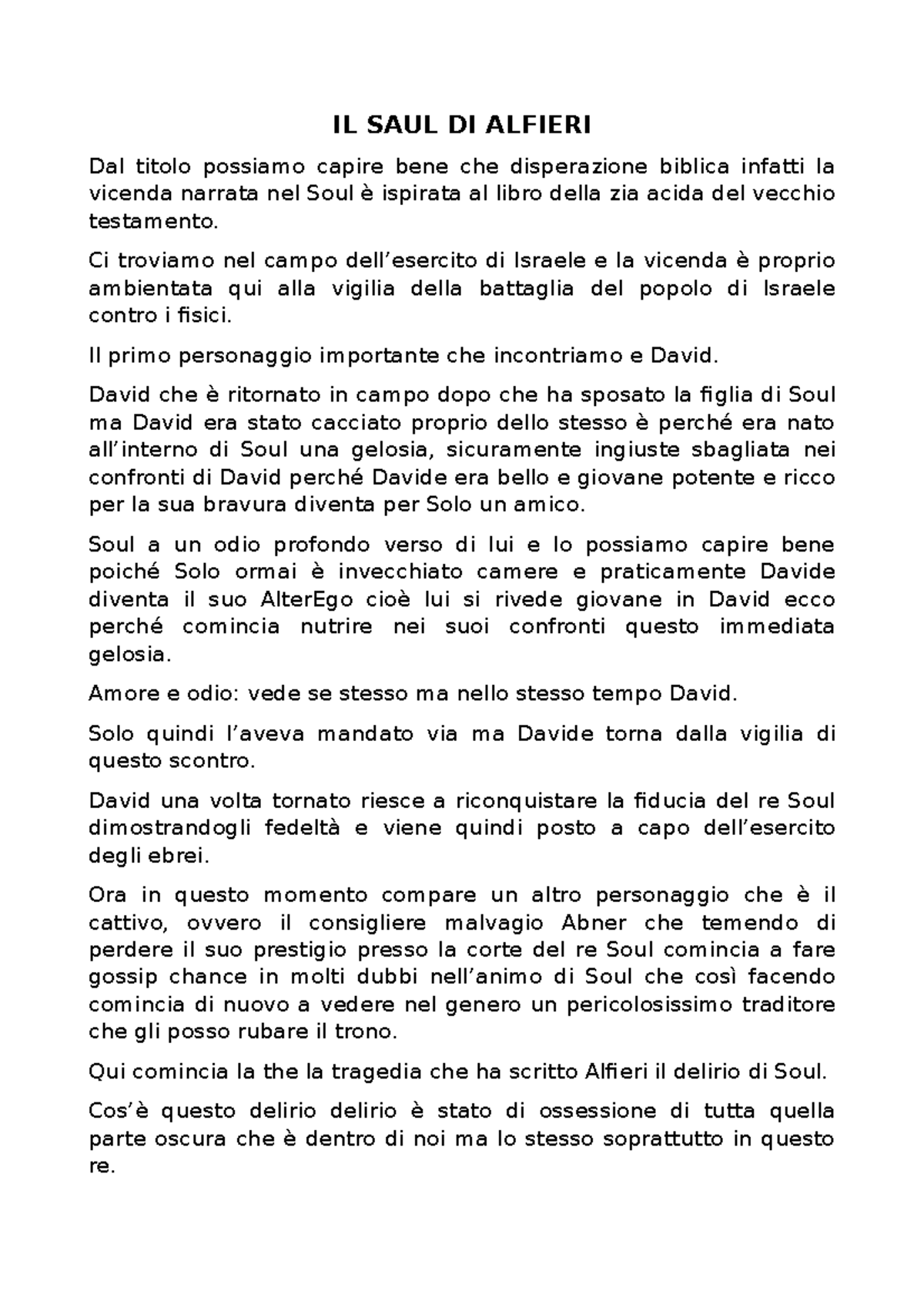 IL SAUL DI Alfieri - IL SAUL DI ALFIERI Dal titolo possiamo capire bene ...