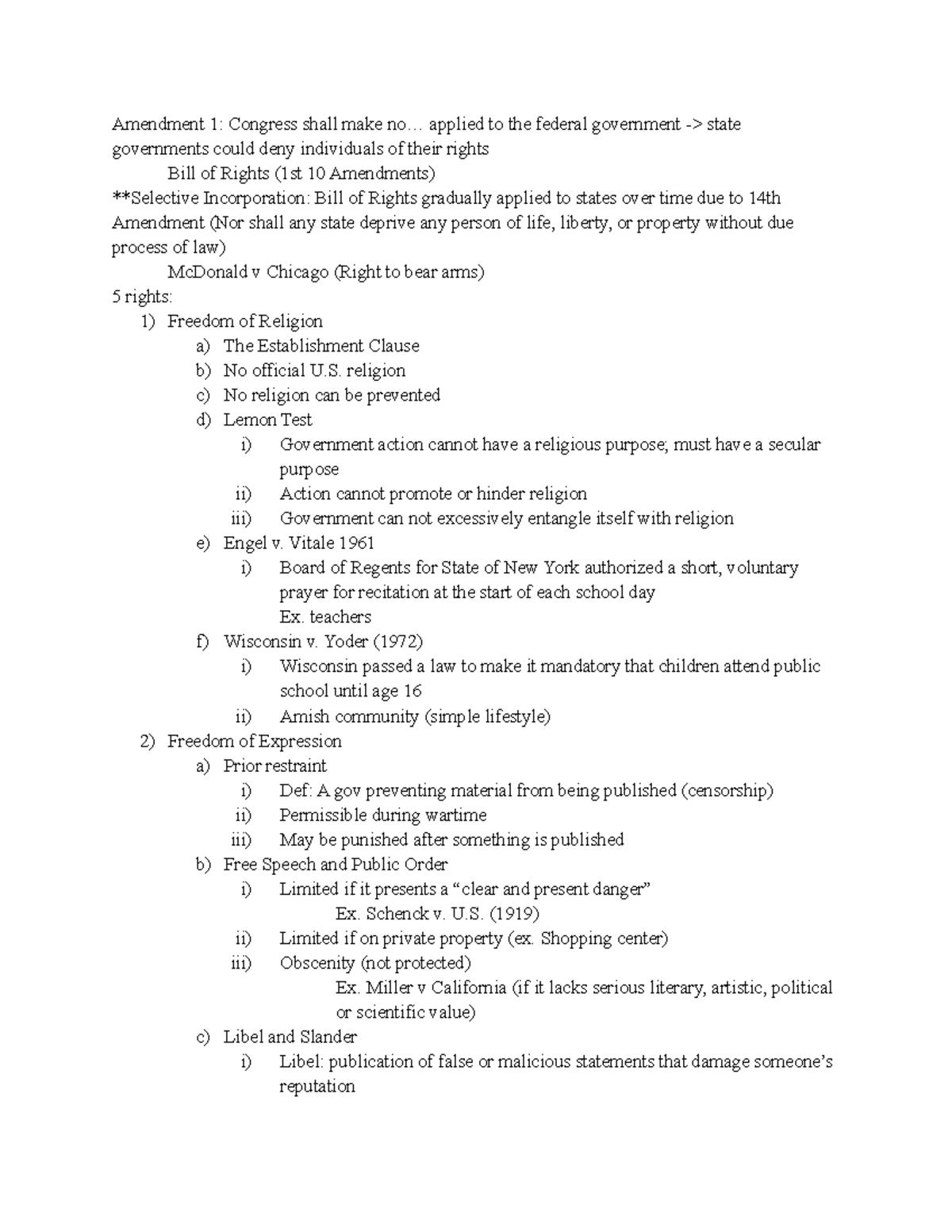 Civics notes 2 - Includes the Amendments, definitions, and case ...