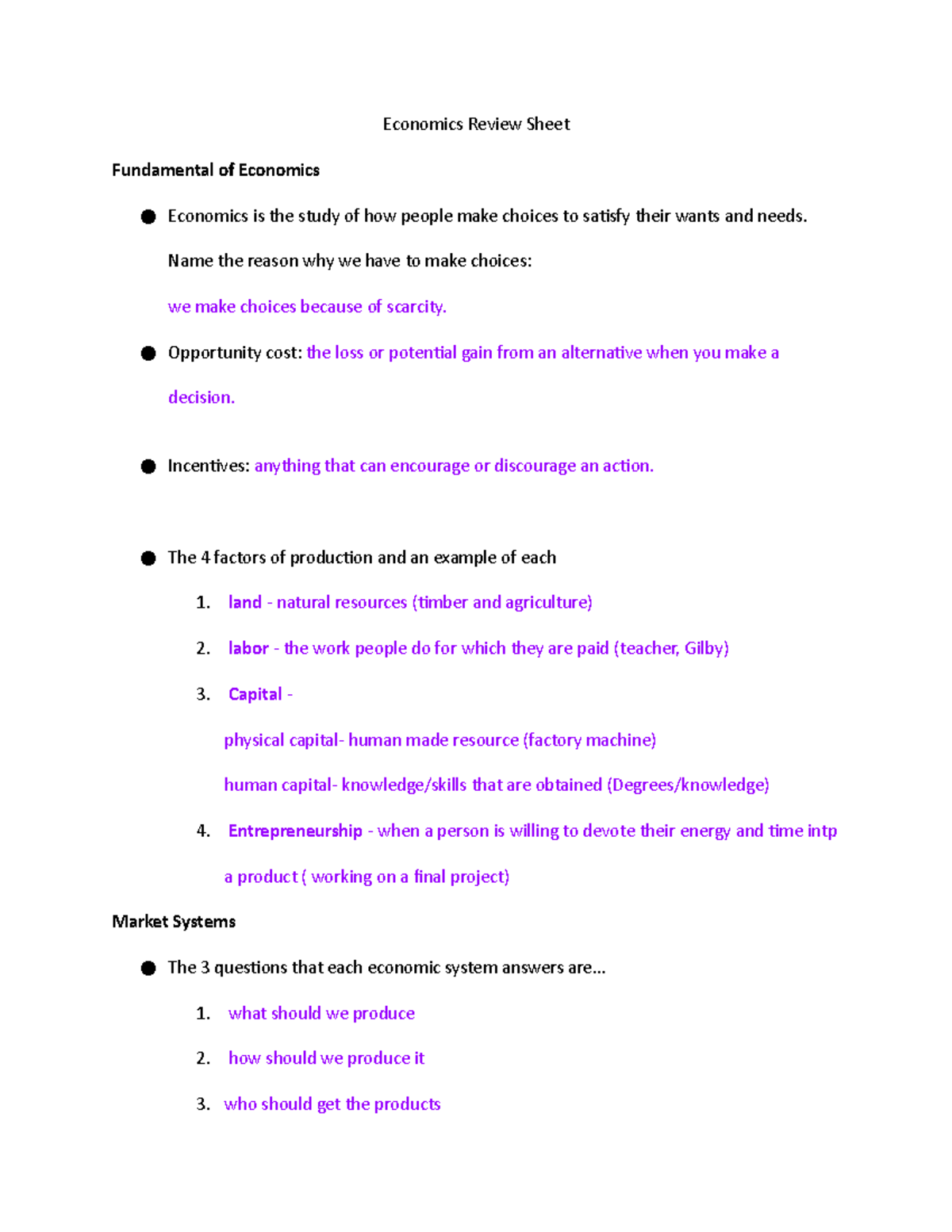 Economics Review Sheet - Economics Review Sheet Fundamental of ...