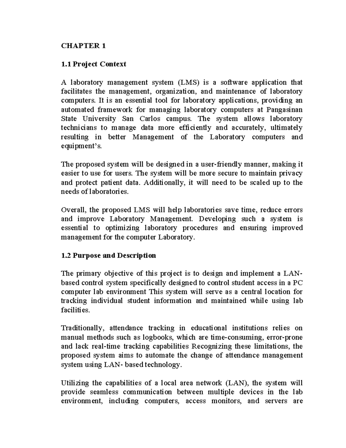 LMS bckup - CHAPTER 1 1 Project Context A laboratory management system ...