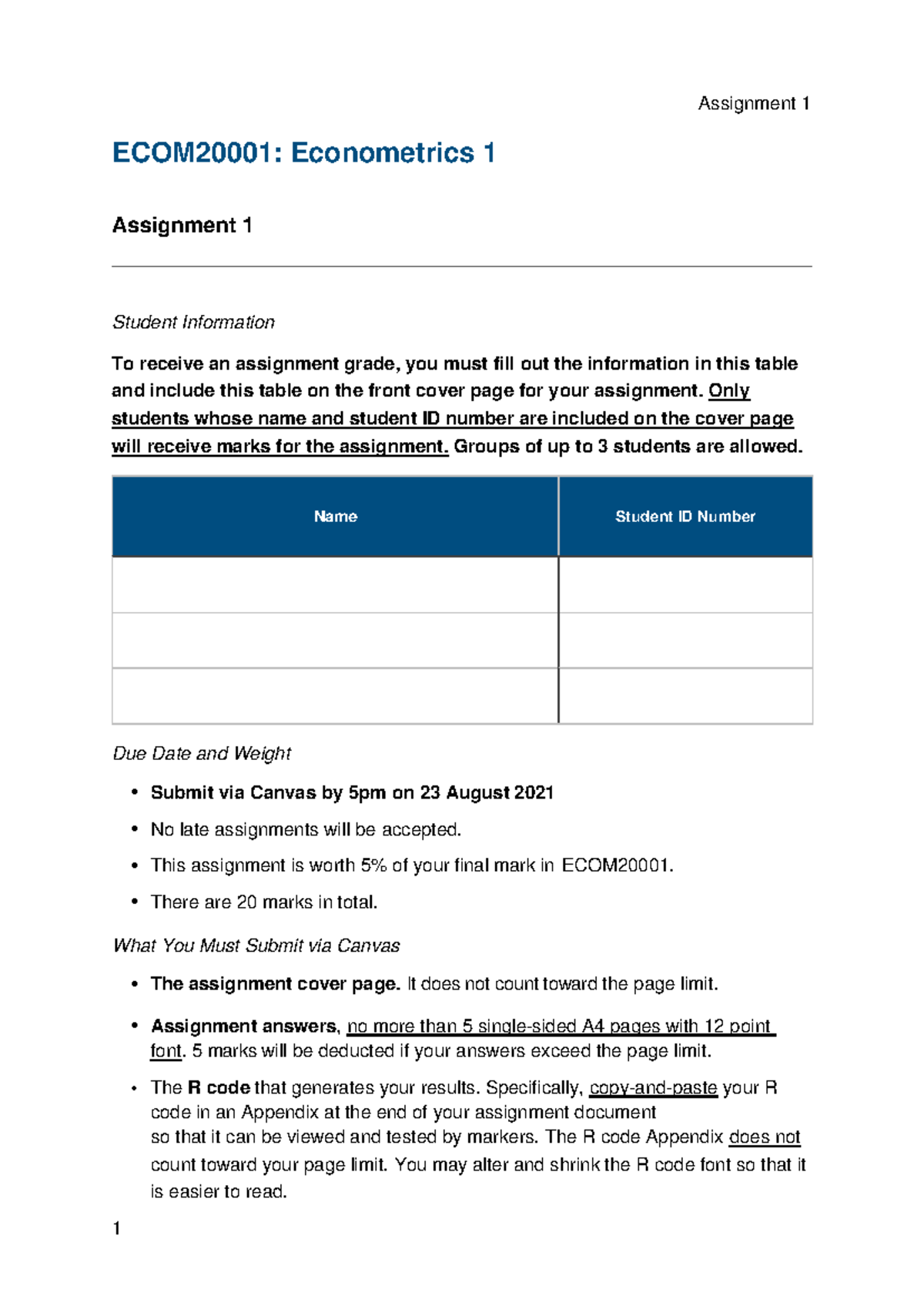 As1 - Assignment 1 - ECOM20001 - Unimelb - Studocu