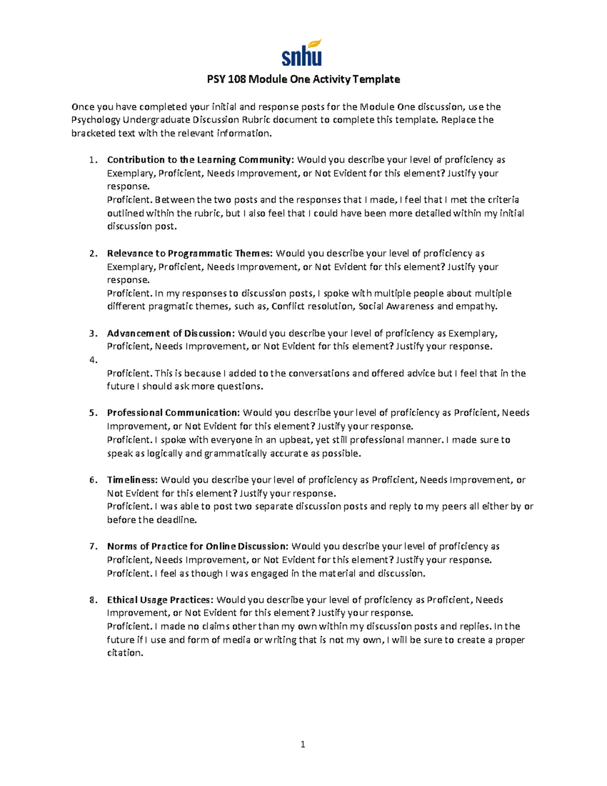 PSY 108 Module One Activity Template - 1 PSY 108 Module One Activity ...