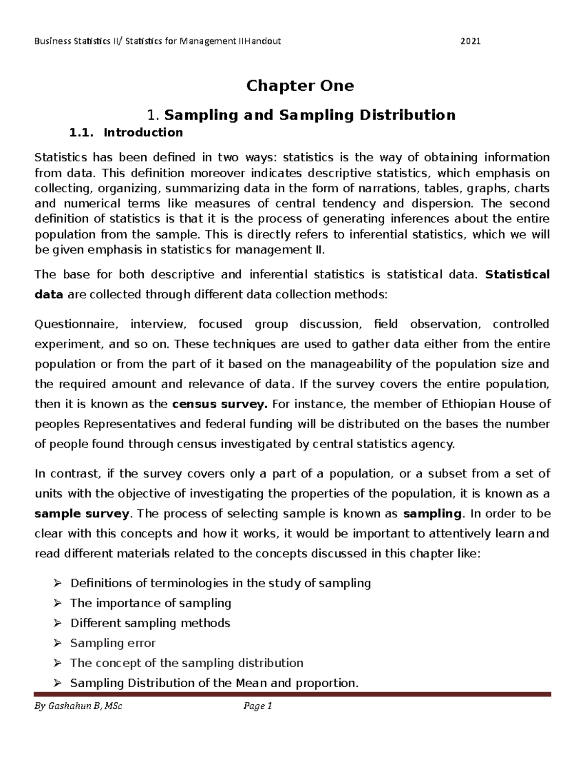 Ch-1 stat ii - for reading to have enough understanding - Chapter One 1 ...