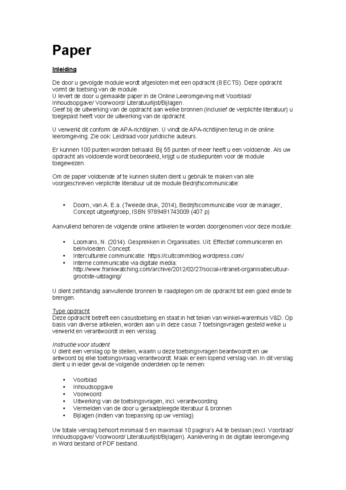 Paper opdracht BC - Paper Inleiding De door u gevolgde module wordt ...