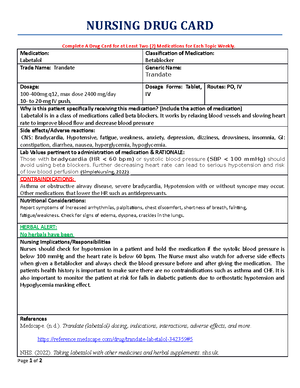 drug card pharmacology - NURSING DRUG CARD Complete A Drug Card for at ...