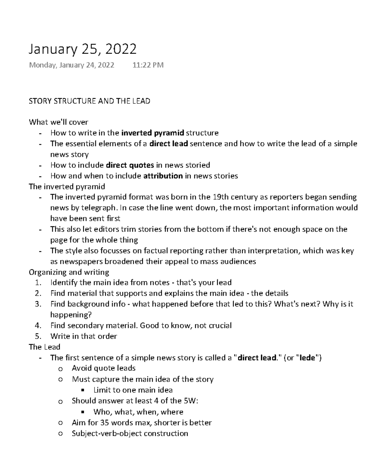 COM315 - Story structue and the Lead - January 25, 2022 Monday, January ...