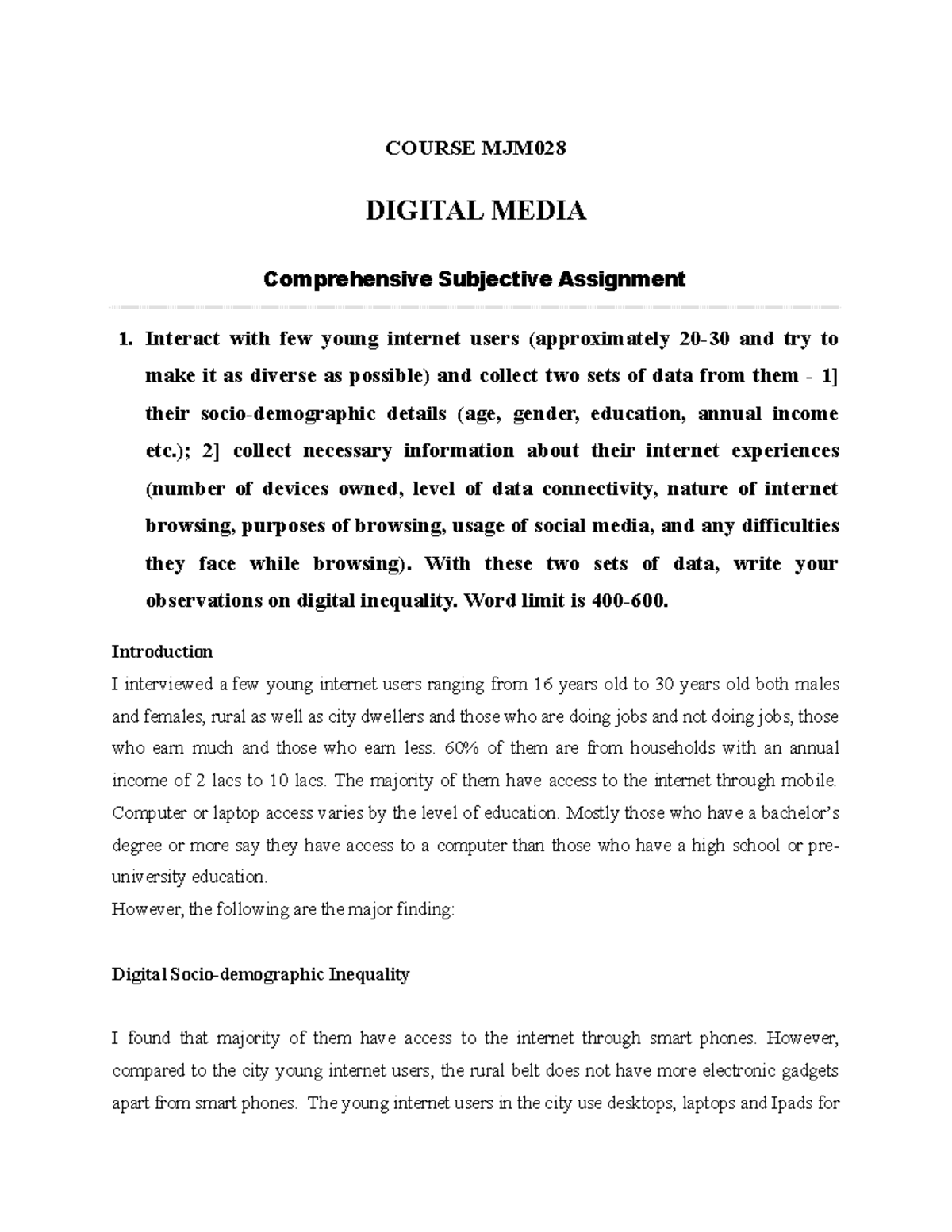 2021 Salvador MJM028 Digital Media Assignment - COURSE MJM DIGITAL MEDIA Comprehensive ...