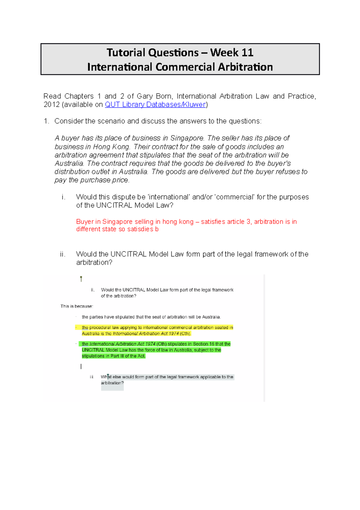 Wk 11 exam prep tute - week 11 notes - Tutorial Questions – Week 11 ...