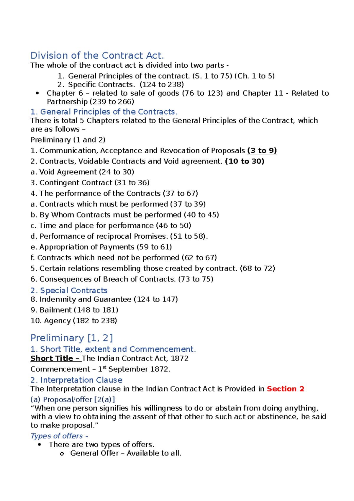 Contract PRE English - LAW - Division of the Contract Act. The whole of ...