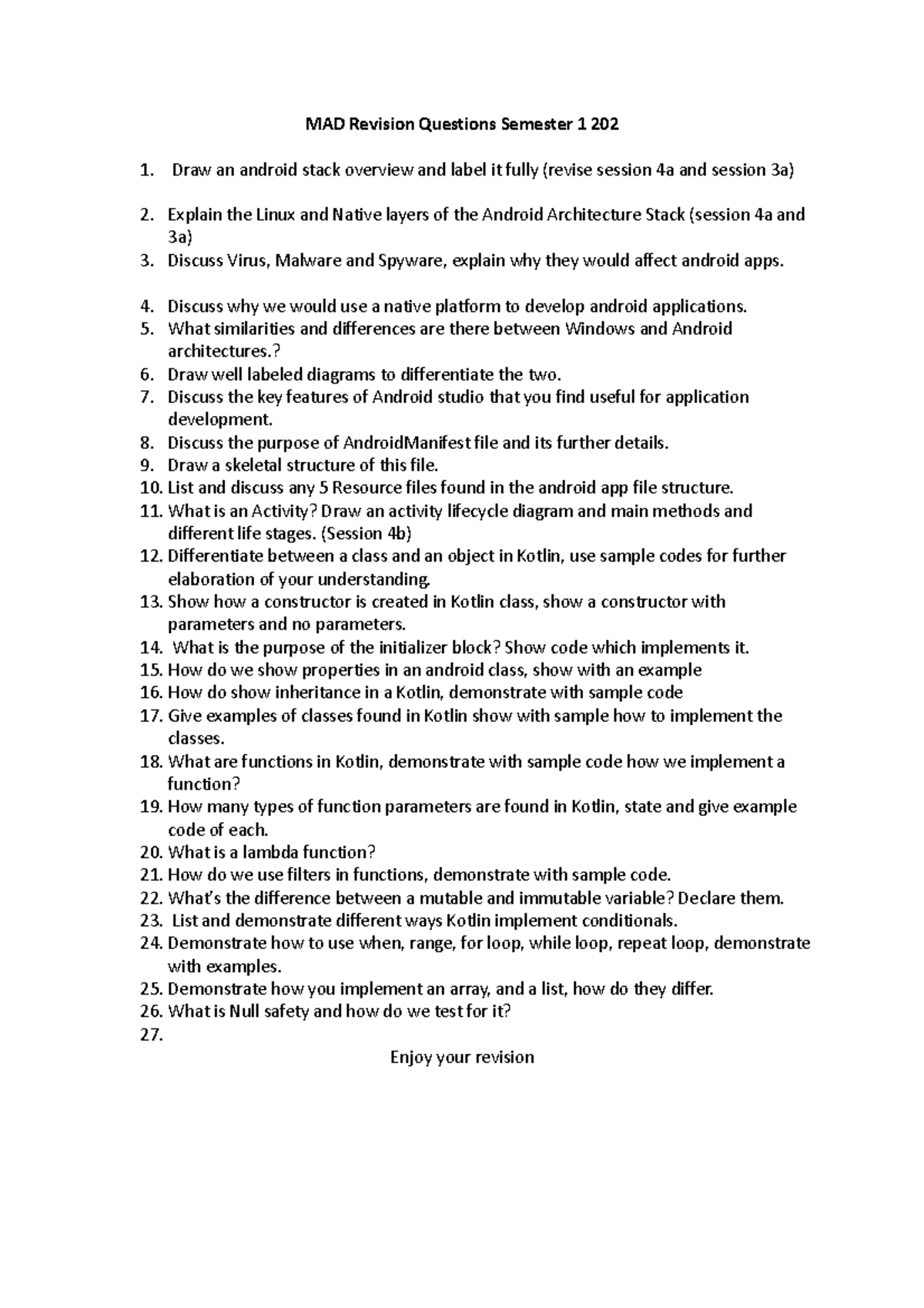 MAD Revision Questions Semester 1 2023 - MAD Revision Questions ...