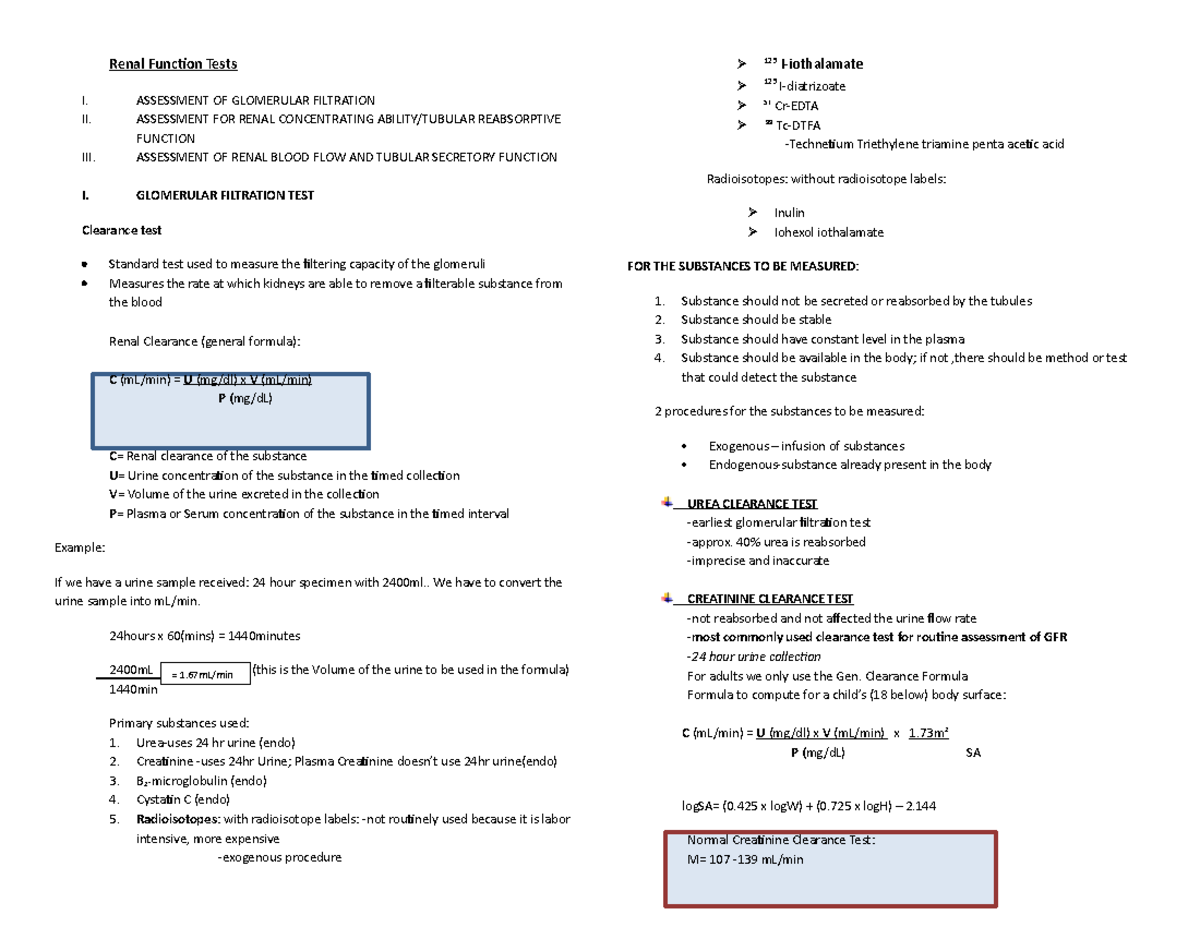 Renal-Function-Tests - Renal Function Tests I. II. III. ASSESSMENT OF ...