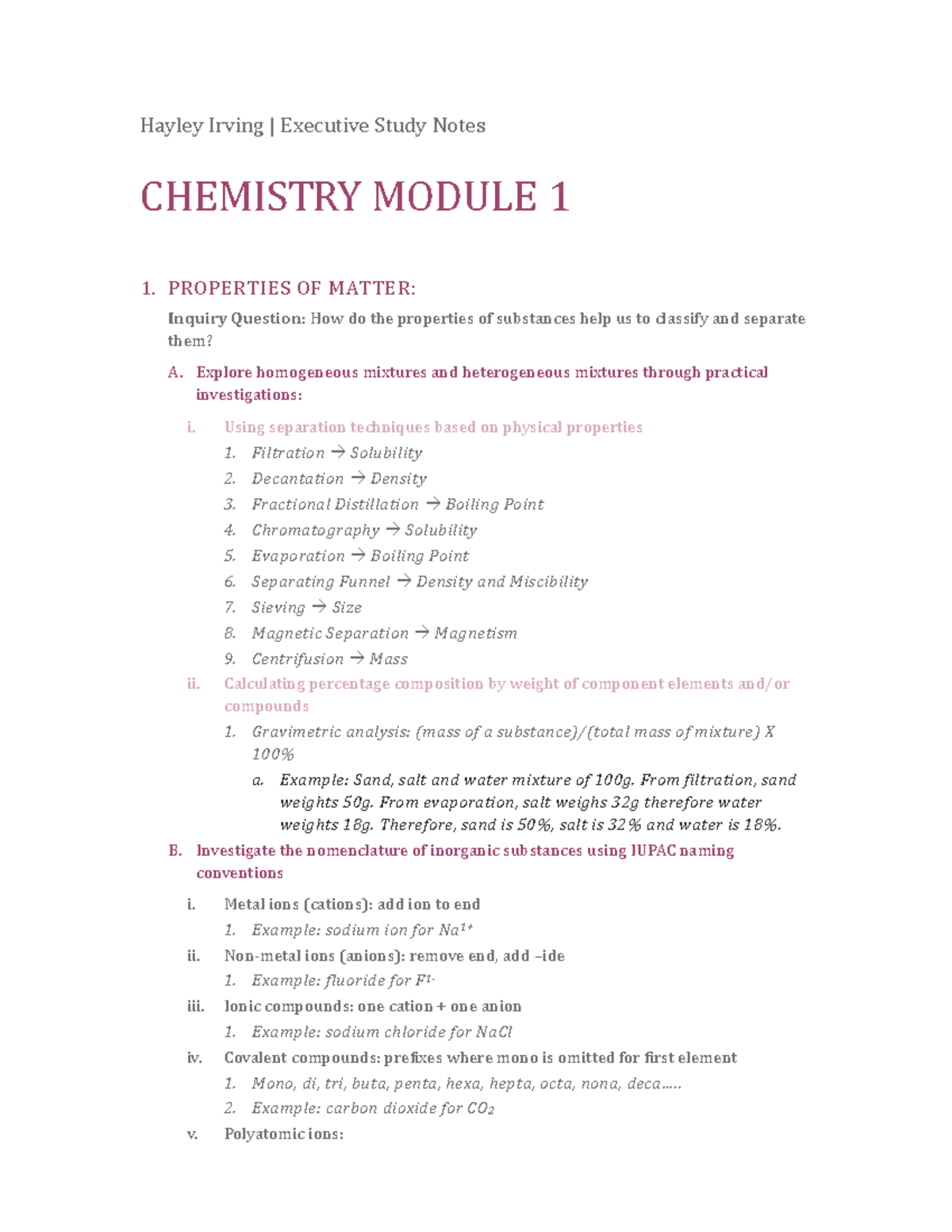 Notes Module 1 Structure and Properties of Matter - Hayley Irving ...