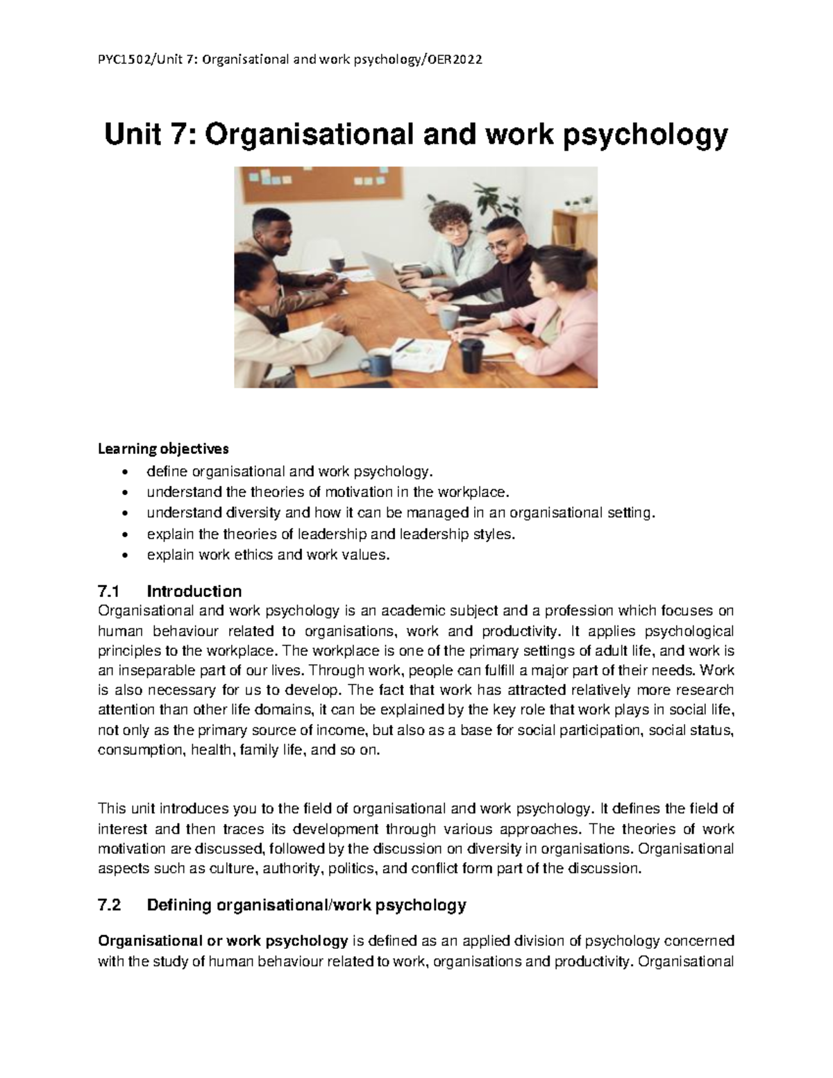 Unit 7 Organisational and work psychology - Unit 7: Organisational and ...