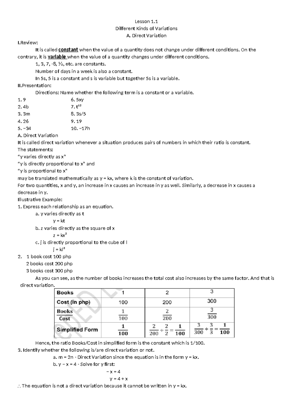 MATH 9 L1.1 Q1 - my simple notes - Lesson 1. Different Kinds of ...