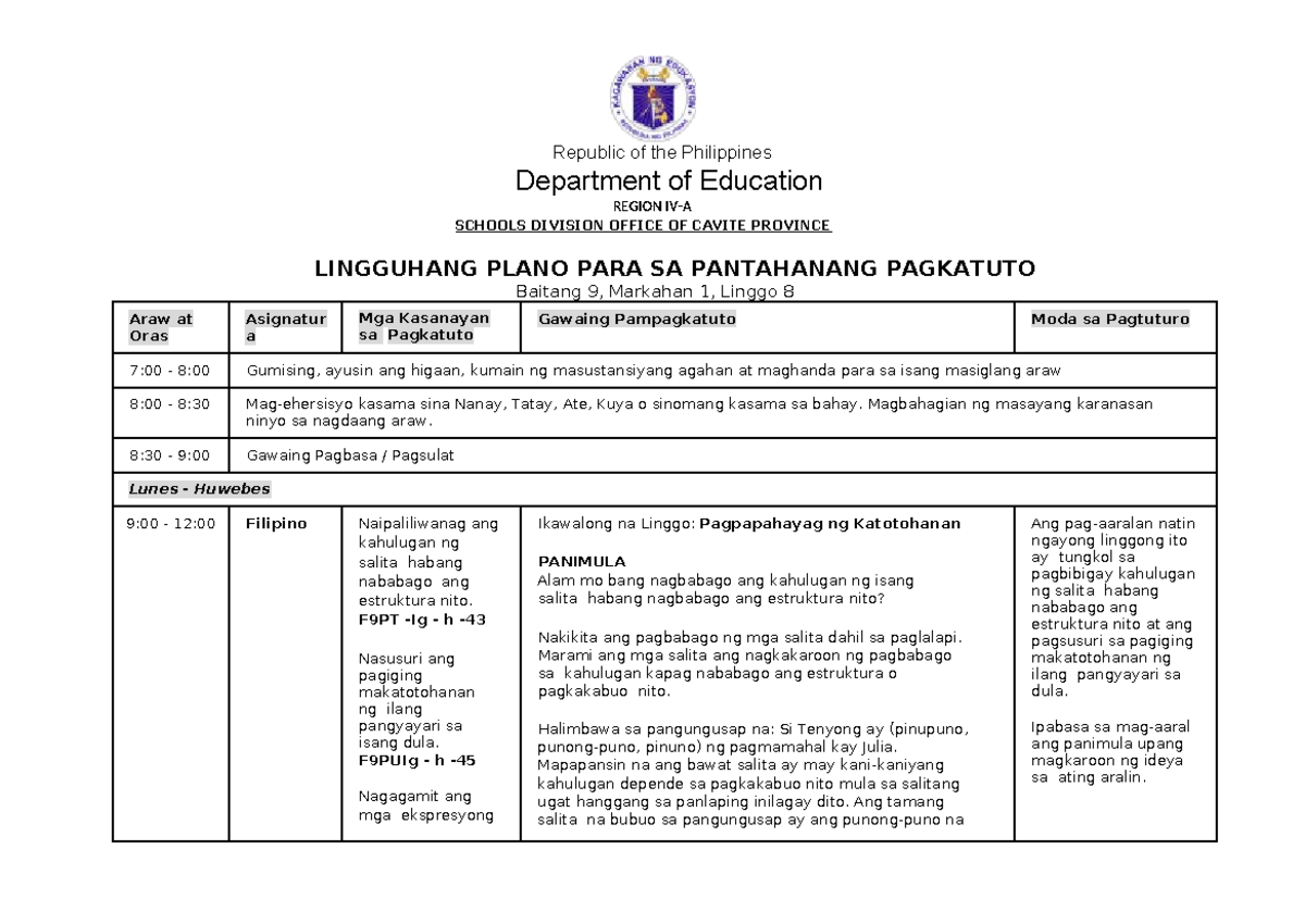 Filipino-Grade 9-Q1-W8 - Republic of the Philippines Department of ...