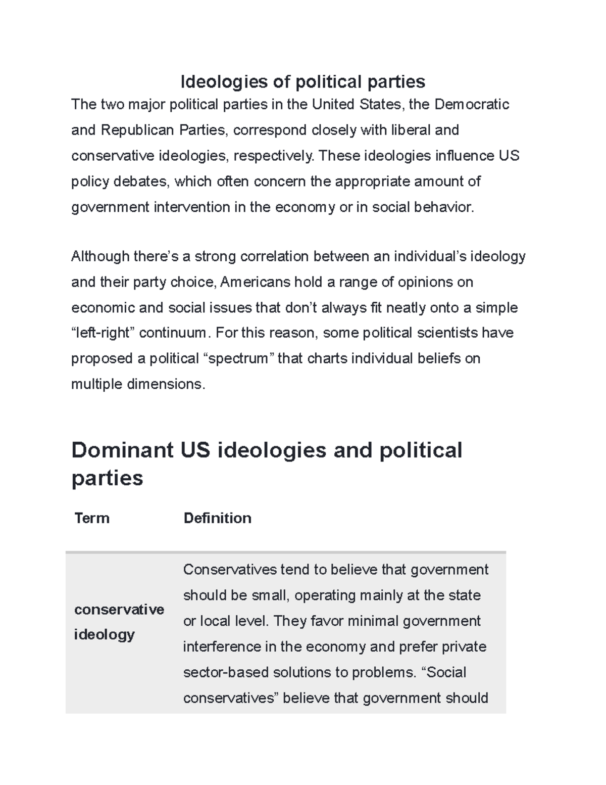 Ideologies of political parties - These ideologies influence US policy ...