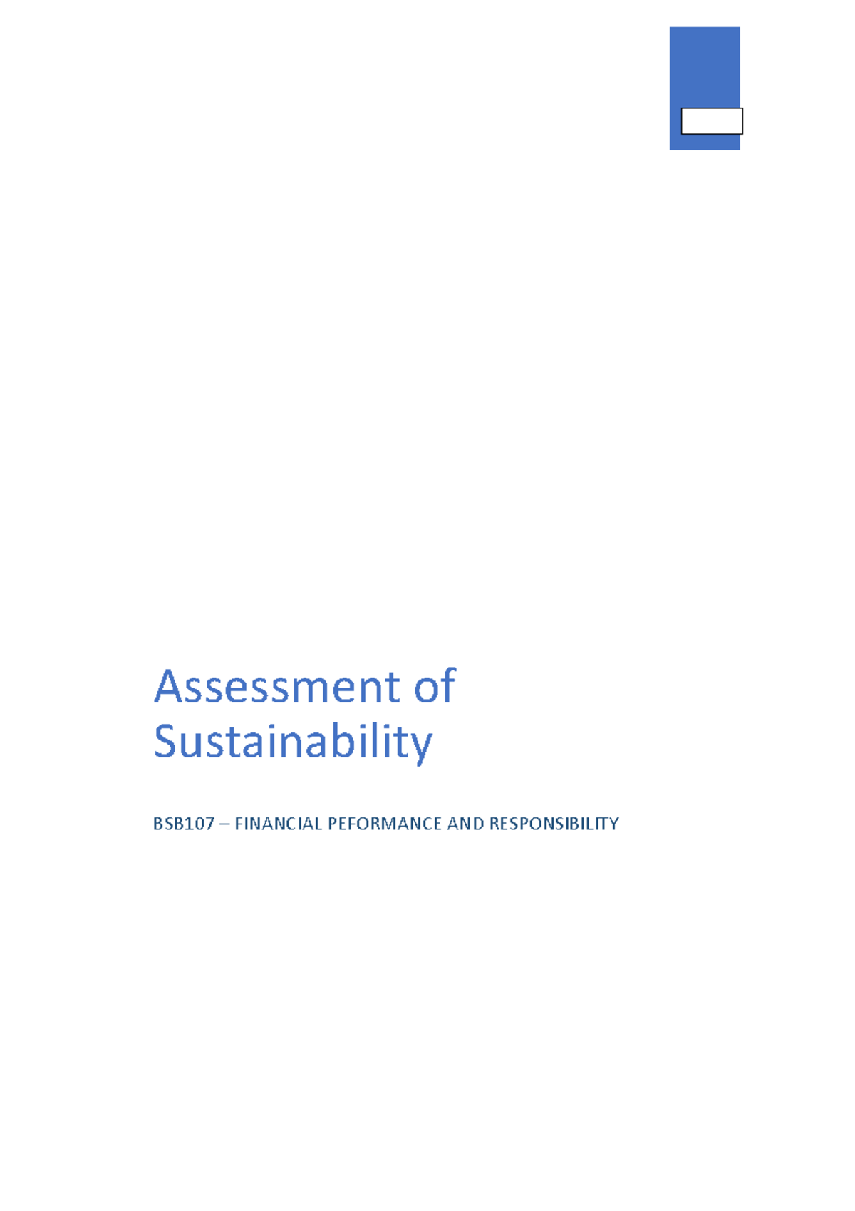 BSB107 SUstainability Assignment 3 - Assessment of Sustainability ...
