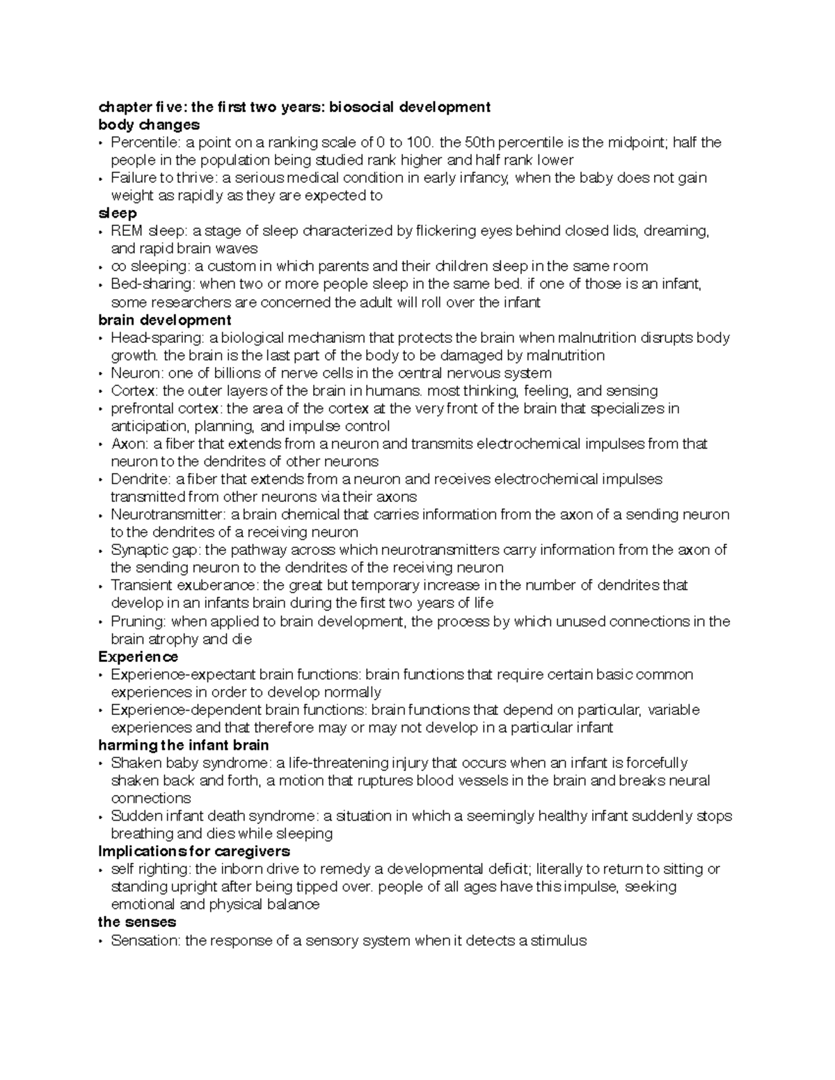 Psych notes 2 - chapter five: the first two years: biosocial ...