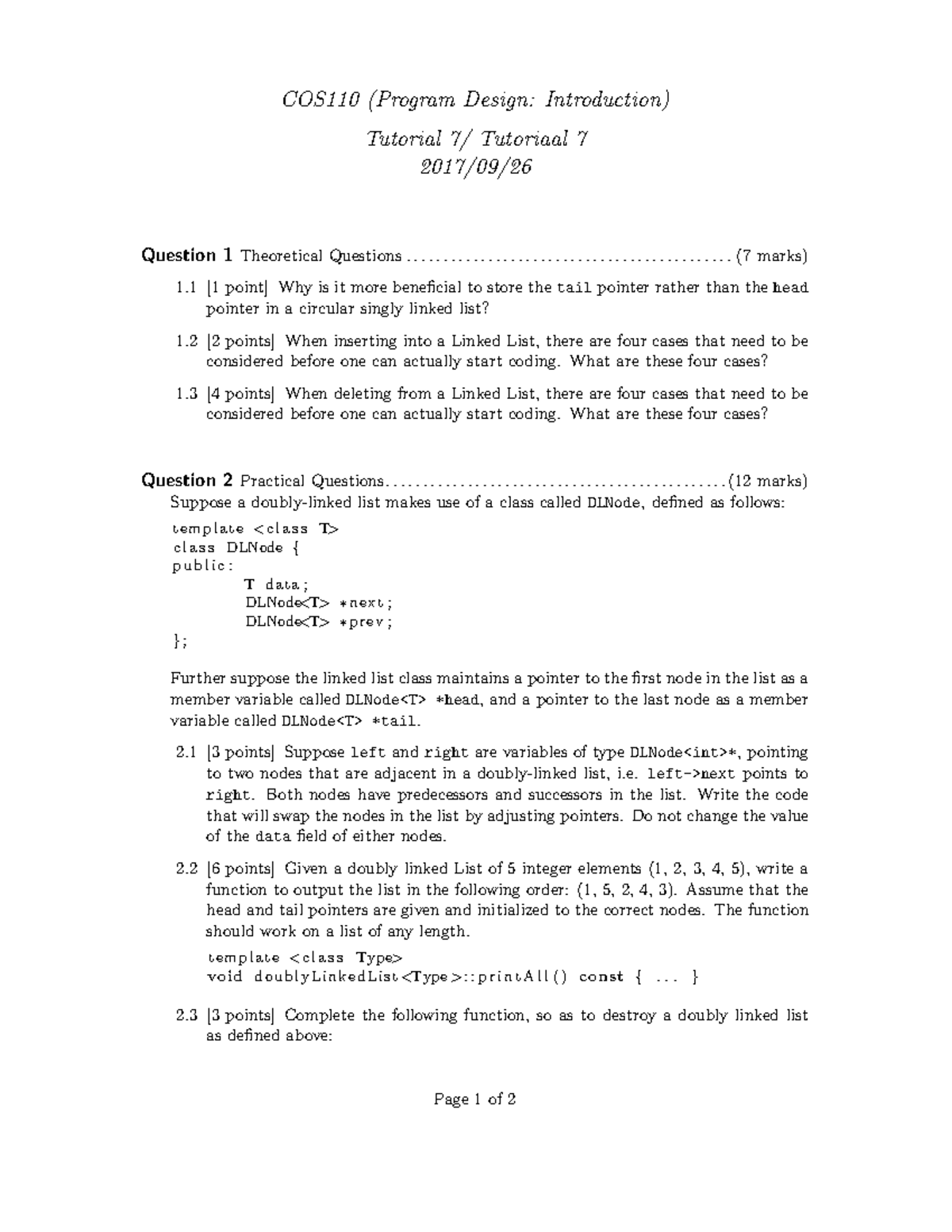 Tutorial 7 (Mon - Fri) - COS110 (Program Design: Introduction) Tutorial 7/ Tutoriaal 7 2017/09 ...