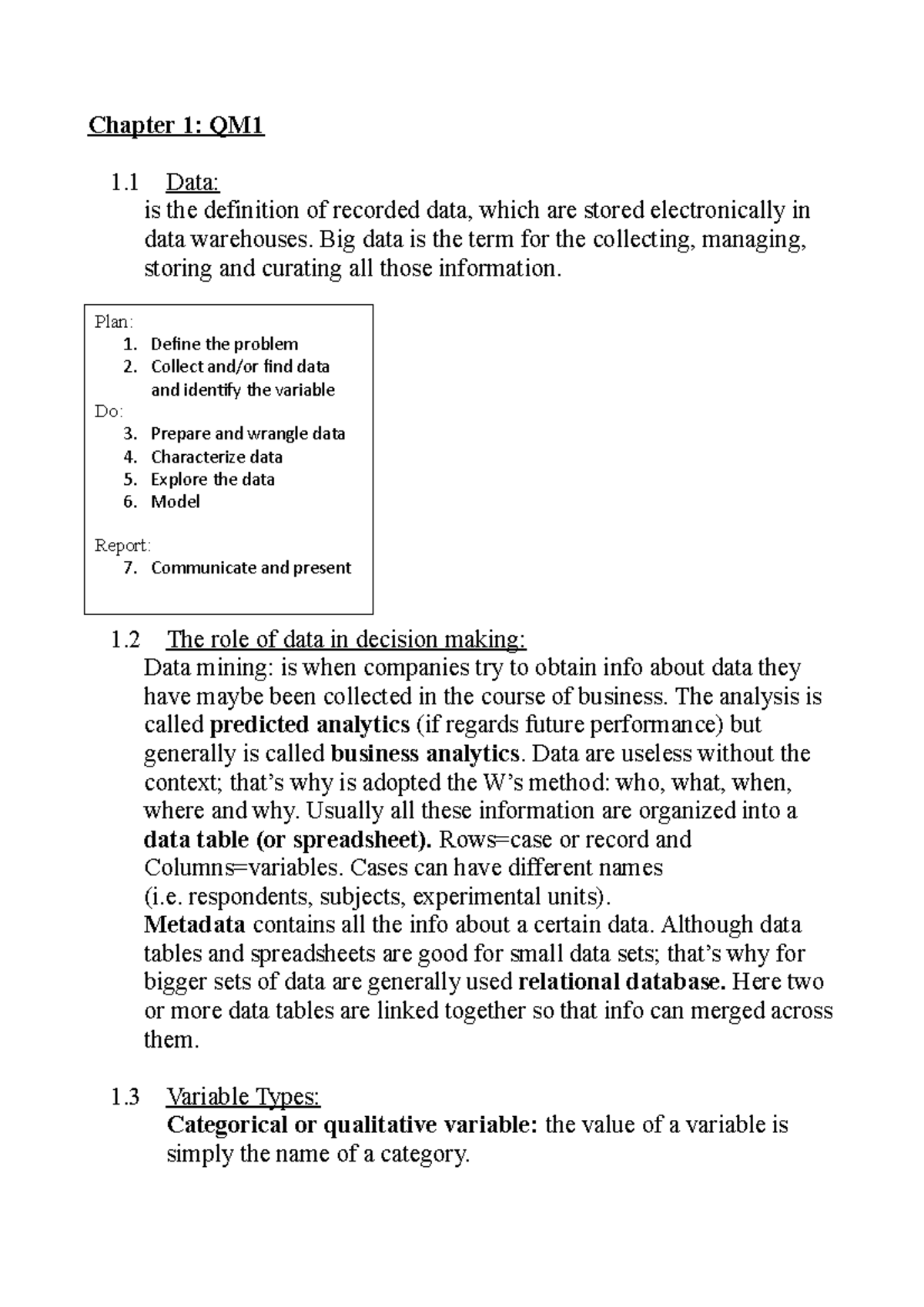 Stats Summaries - Full summary notes for Statistics - Chapter 1: QM 1 ...