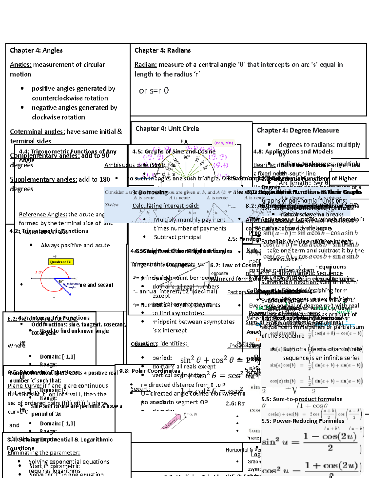 Course Final Review Sheet - 4: Trig Functions & Right Triangles Quotient identities: Pythagorean ...