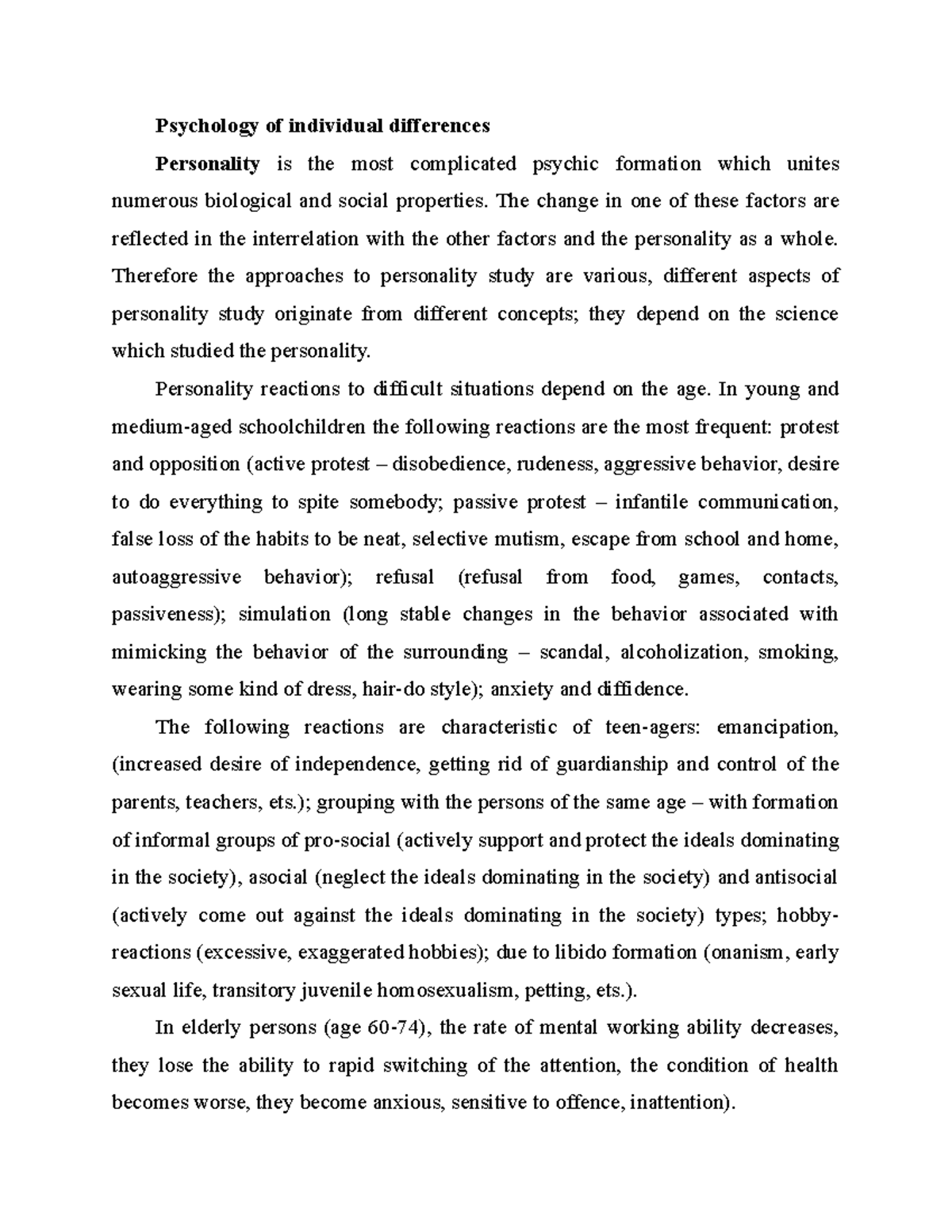 Psychology of individual differences - Psychology of individual ...