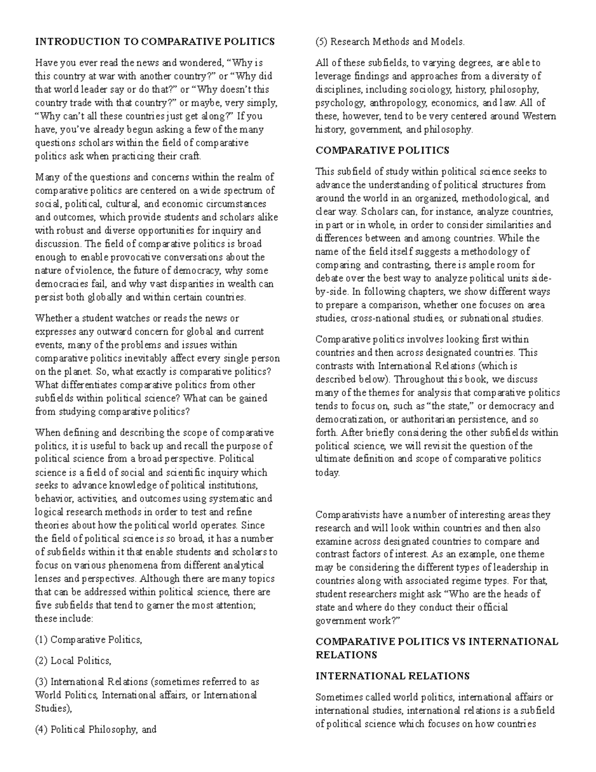 Introduction TO Comparative Politics ( Lecture) - INTRODUCTION TO ...