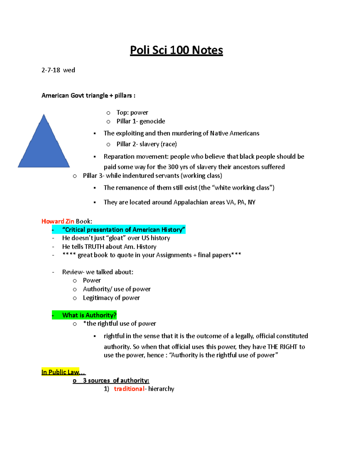 Poli Sci 100 notes ALL - Poli Sci 100 Notes 2-7-18 wed American Govt ...