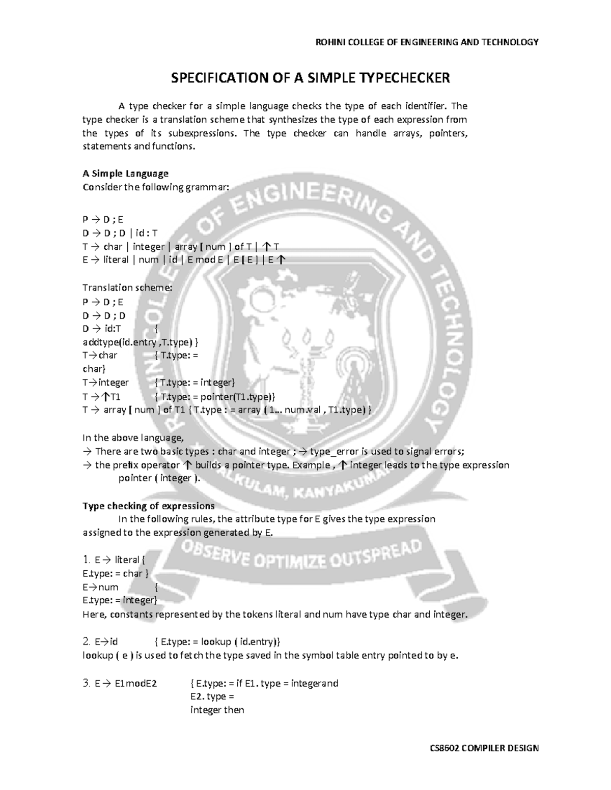 Type_checker in compiler design - ROHINI COLLEGE OF ENGINEERING AND ...