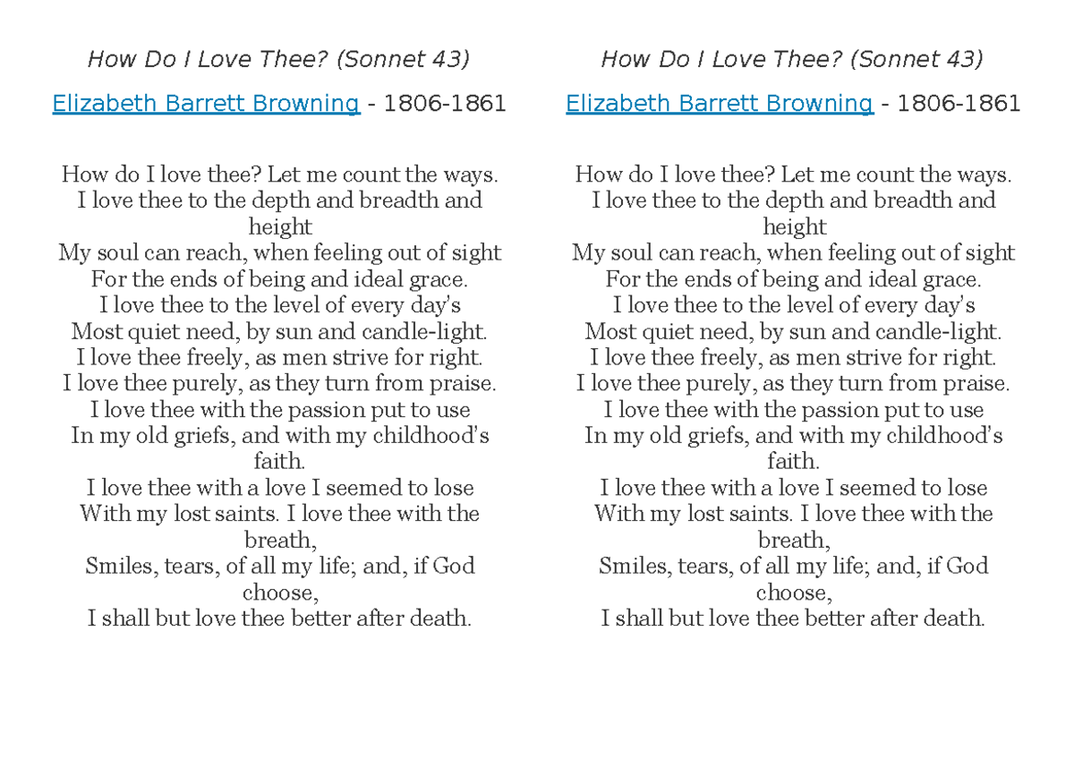 How Do I Love Thee - ,niuydtfvjhopik [;l - How Do I Love Thee? (Sonnet ...