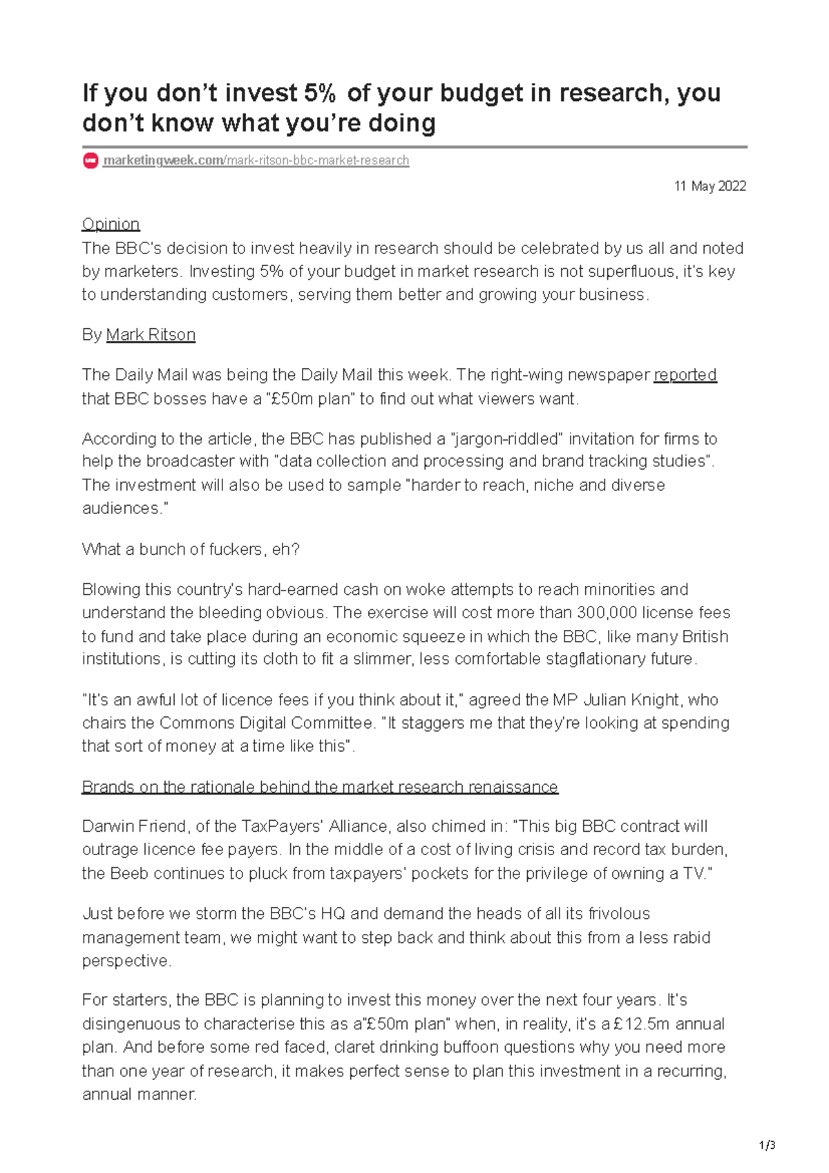 Marketingweek.com-If you dont invest 5 of your budget in research you ...