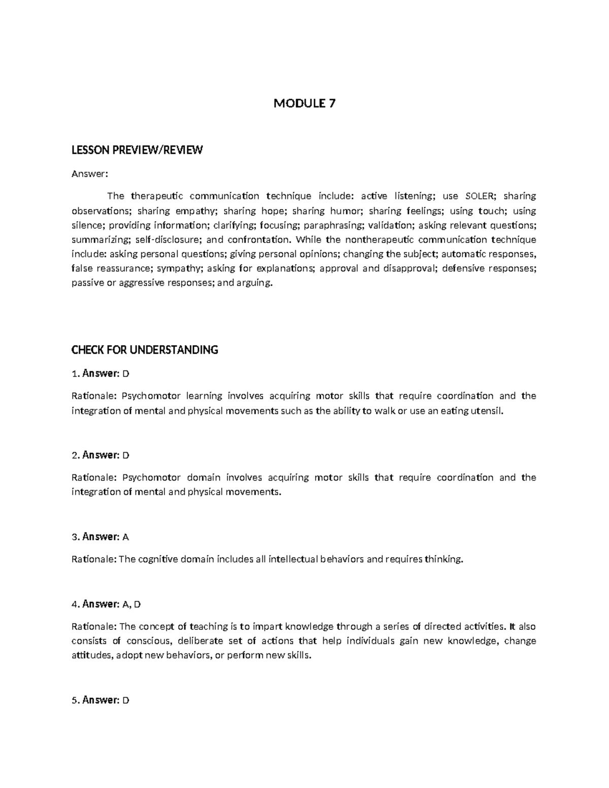 Module - 7 - NUR 091 - MODULE 7 LESSON PREVIEW/REVIEW Answer: The ...