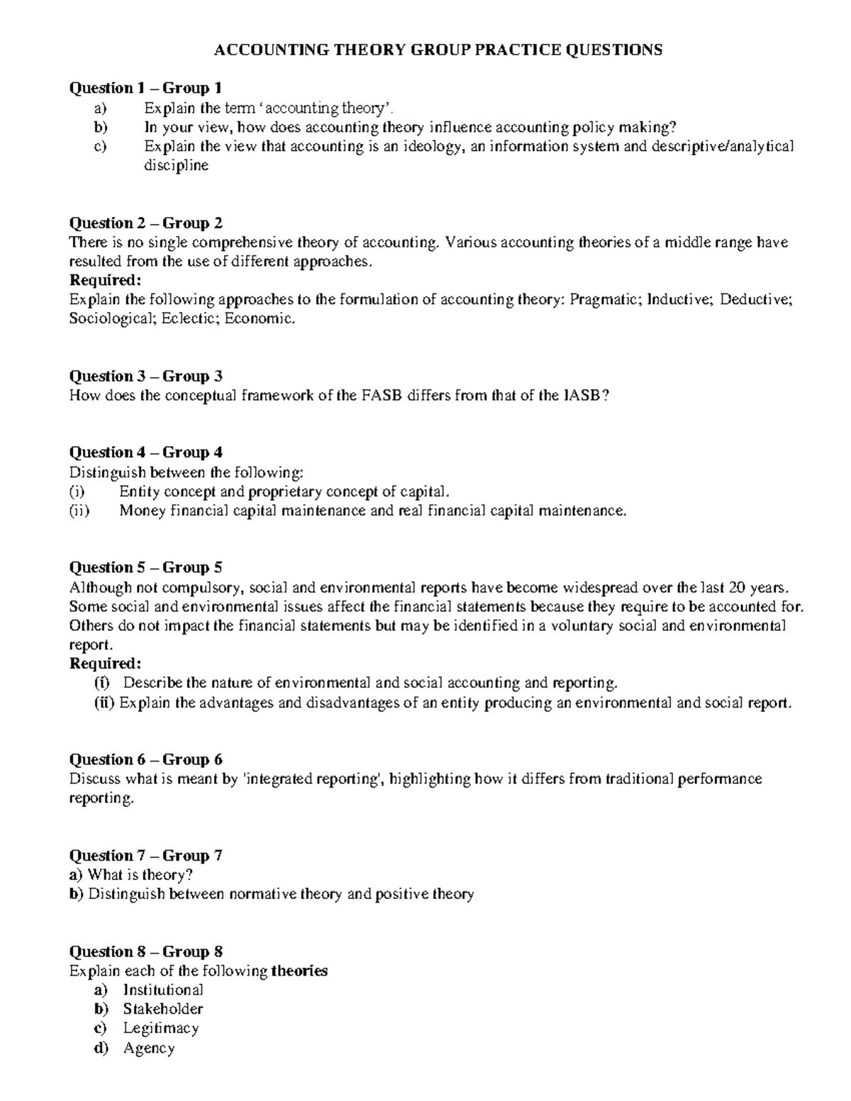 Accounting Theory Group Practice Questions - ACCOUNTING THEORY GROUP ...