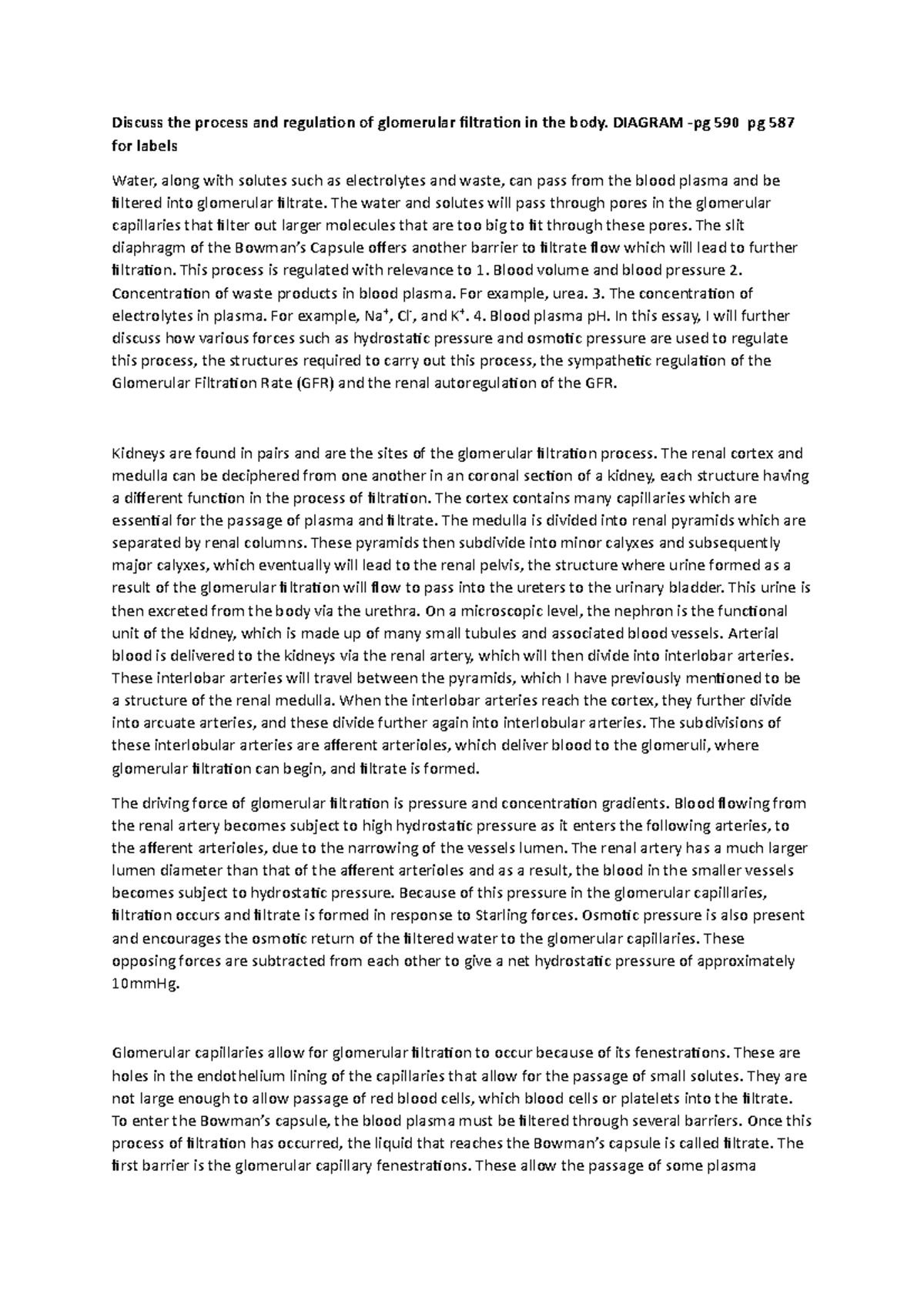 PL1002 Discuss the process and regulation of glomerular filtration in ...