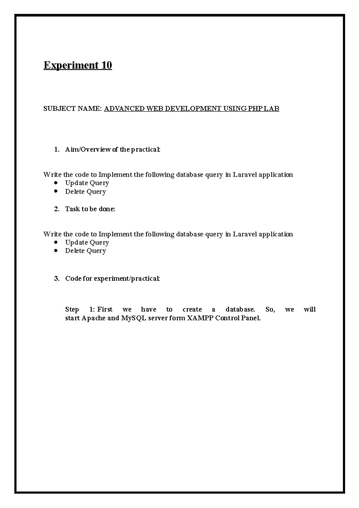 Experiment 10 Web Development Using Php Experiment 10 Subject Name Advanced Web Development