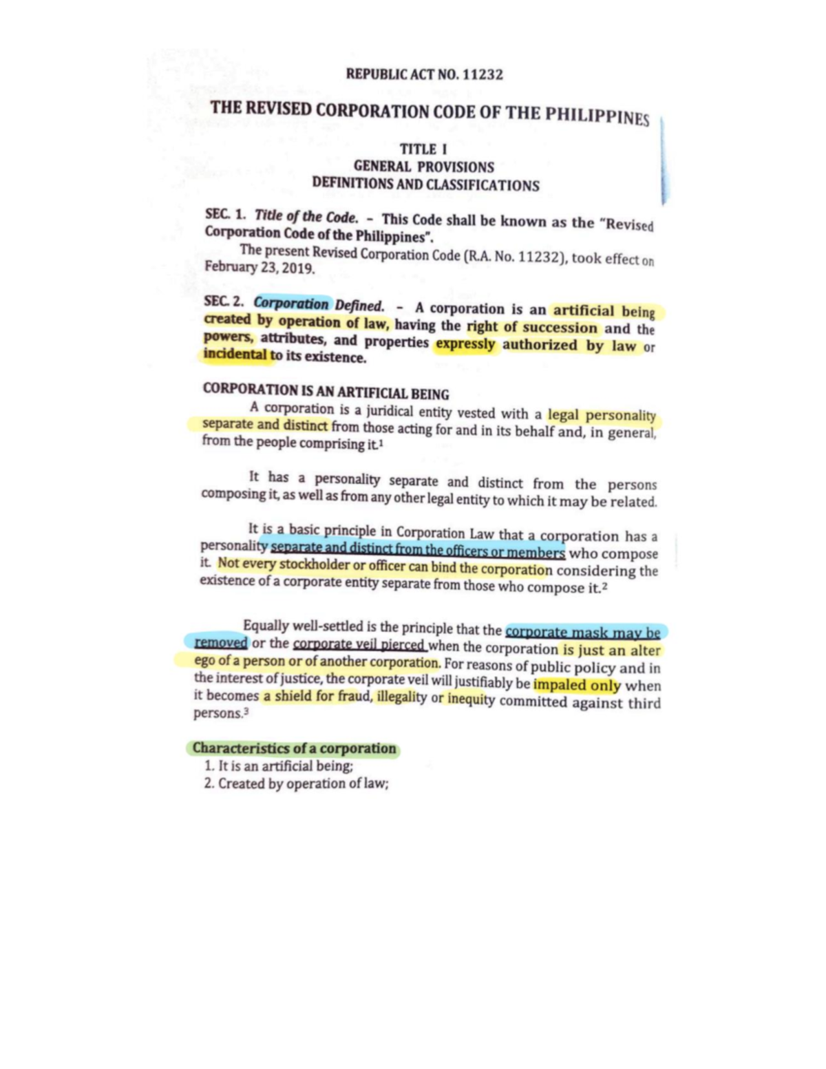 Corporation Code of the Philippines - REPUBLIC ACT NO. 11232 THE ...