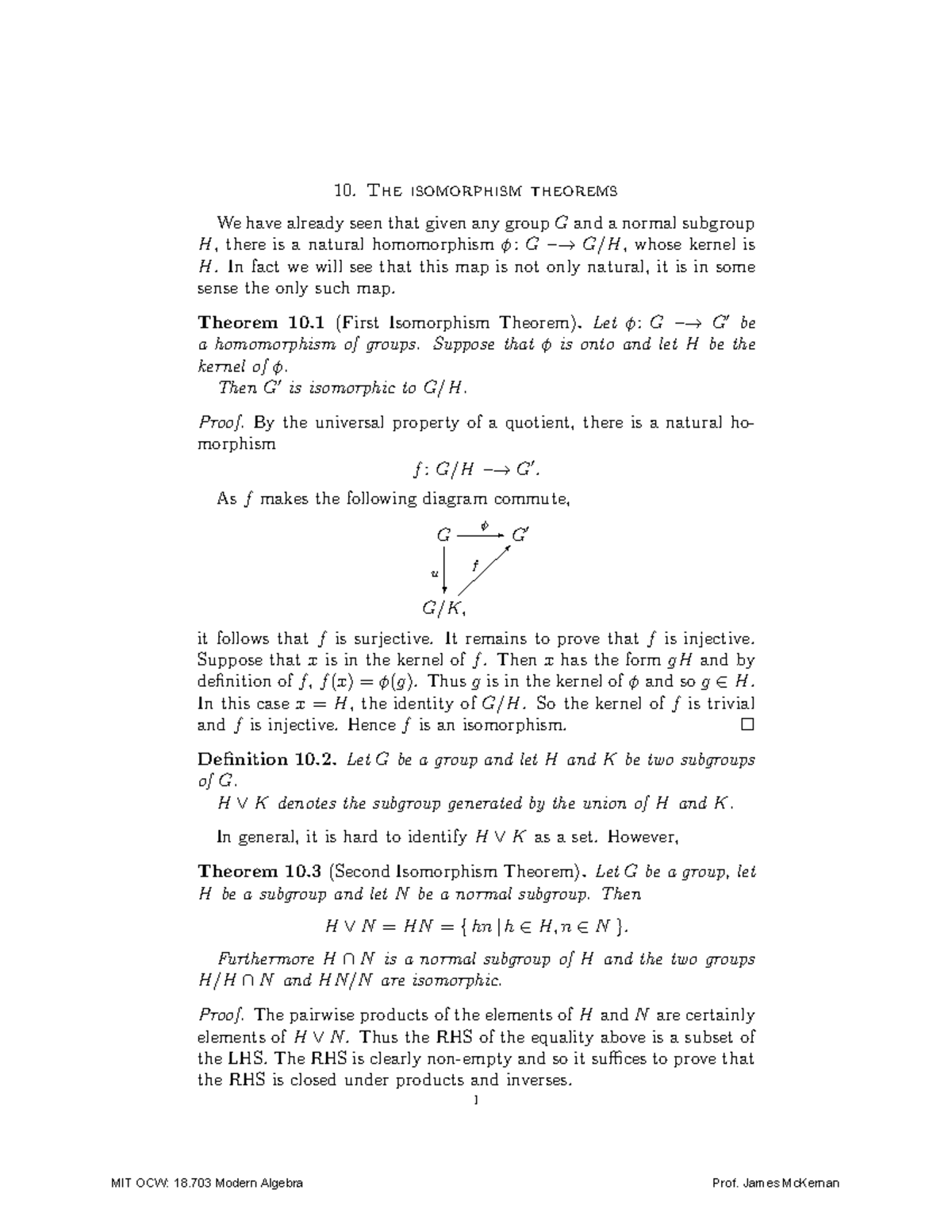 The Isomorphism Theorems (PDF) - The isomorphism theorems We have already seen that given any ...
