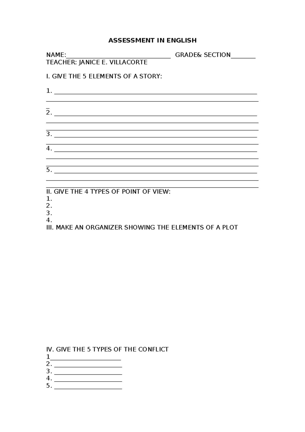 Assessment IN English - ASSESSMENT IN ENGLISH NAME ...