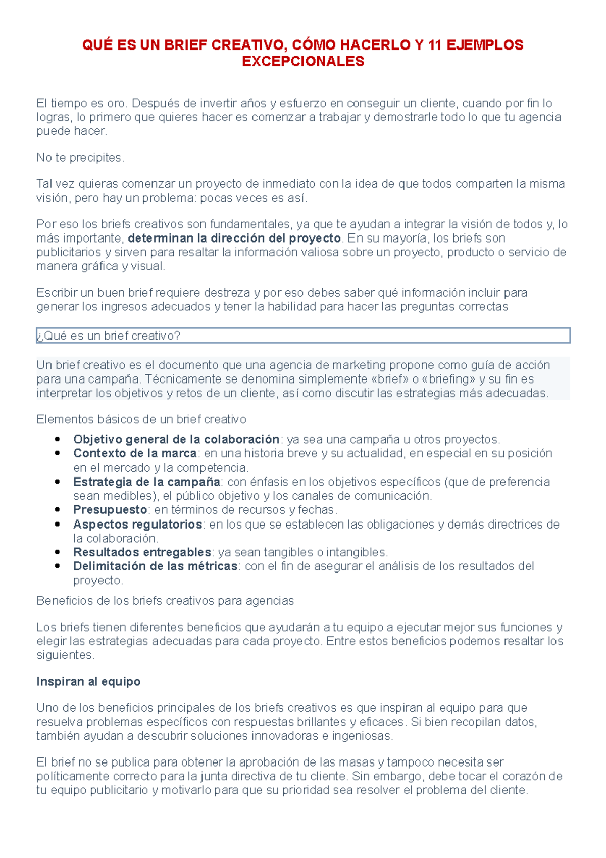 Direccion Grafica - Brief Creativo - T3 - QUÉ ES UN BRIEF CREATIVO ...