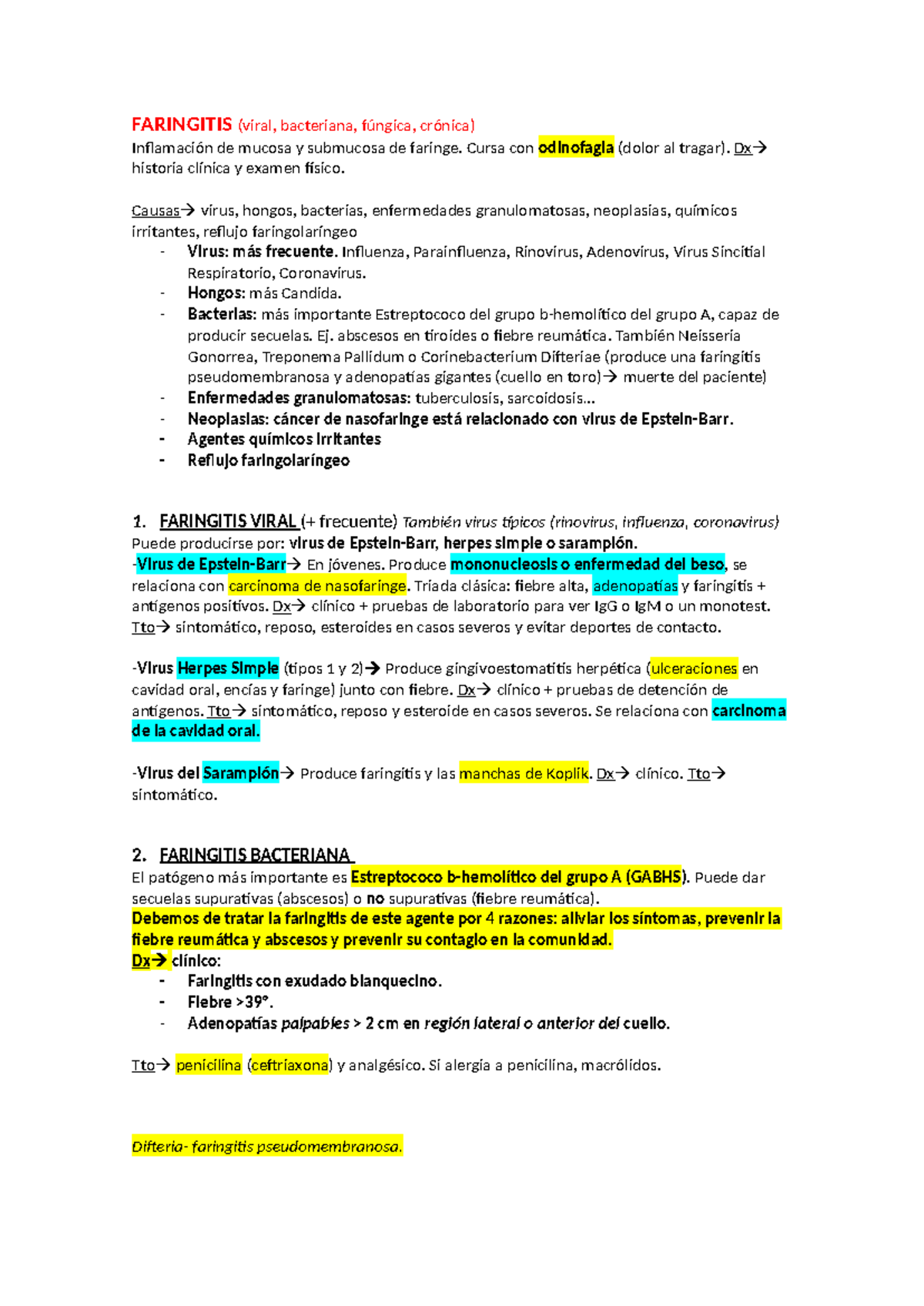 Tema faringitis - FARINGITIS (viral, bacteriana, fúngica, crónica ...