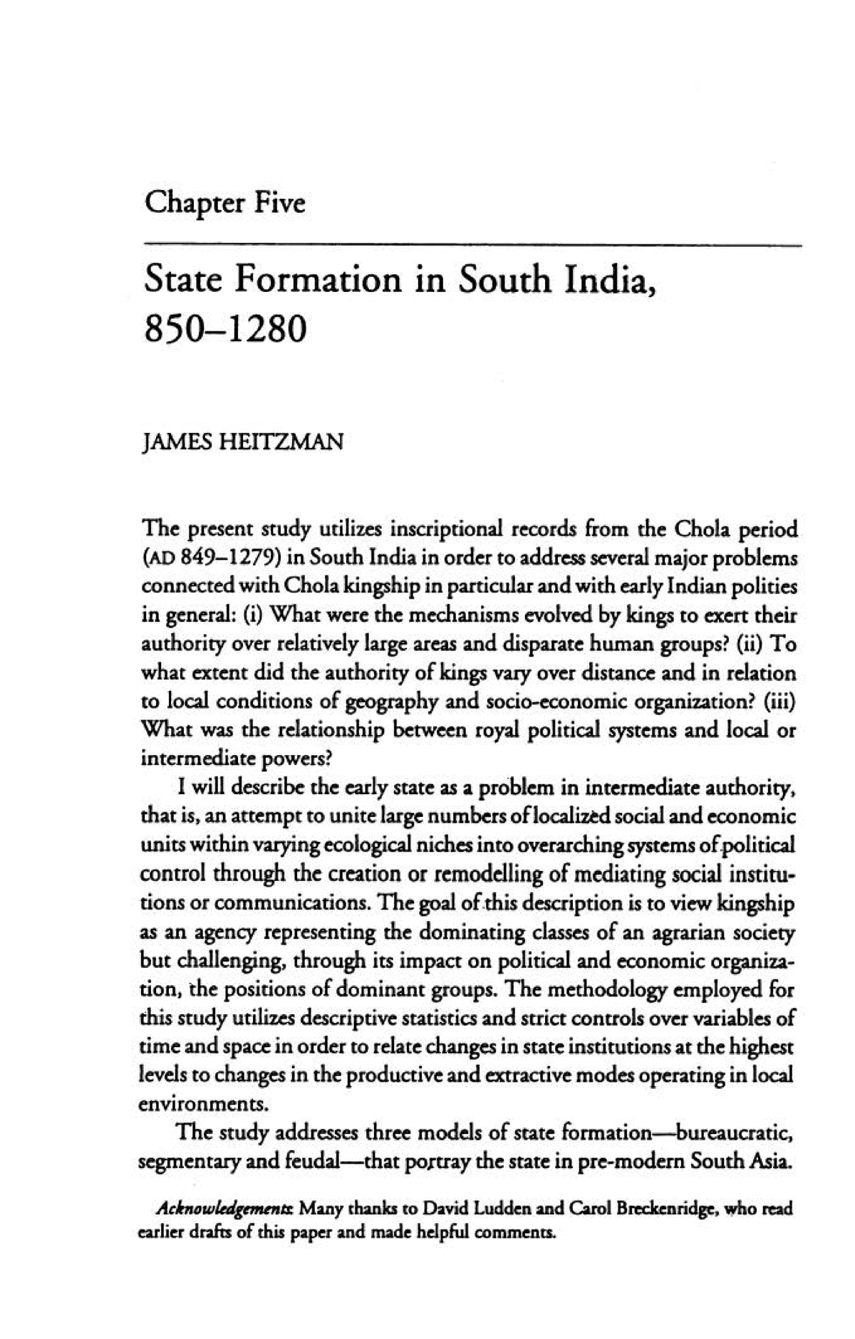 James Heitzman - Chola State - Chapter Five State Formation in South ...